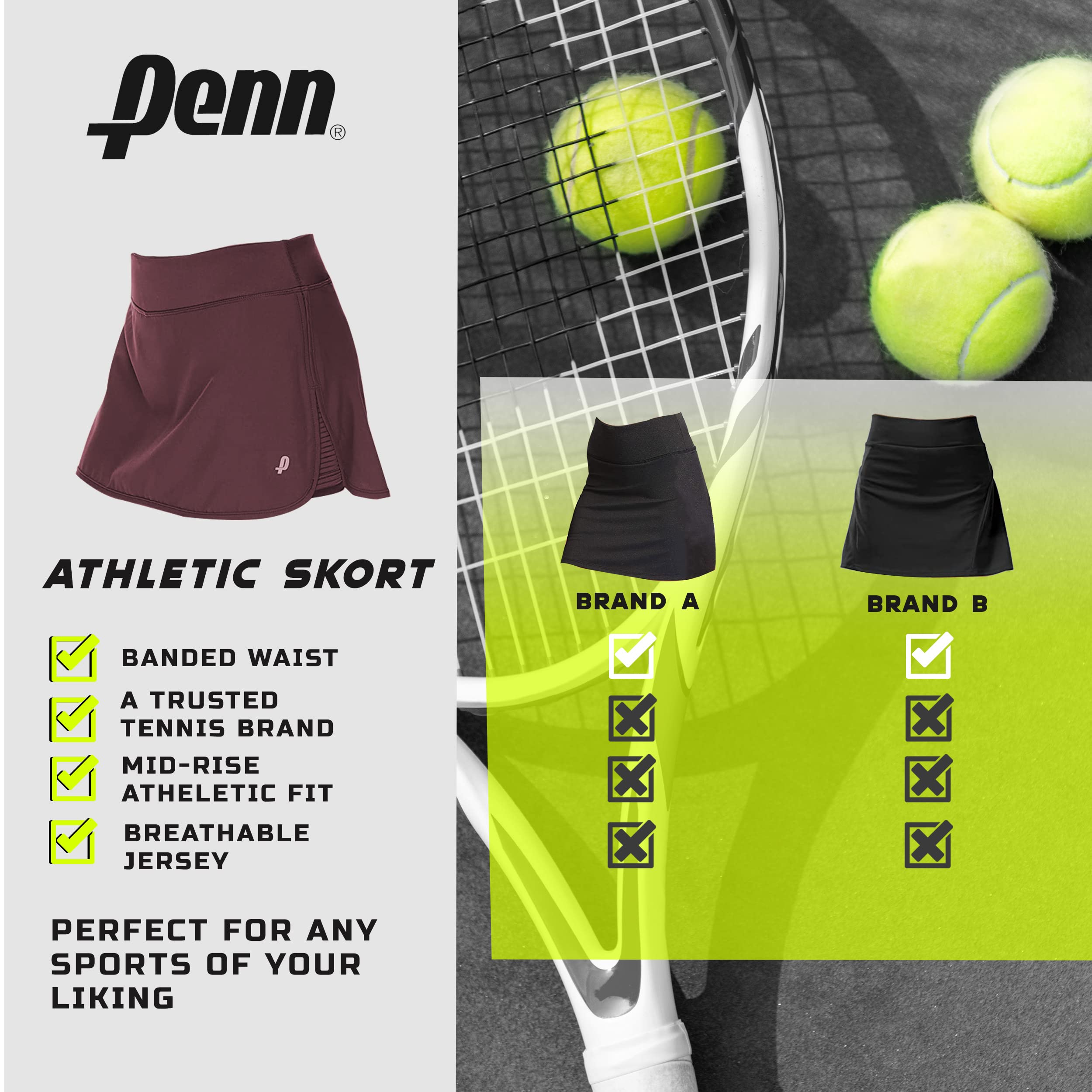 PENN Women's Spike Athletic Mini Skort for Performance Training Tennis Golf & Running - Spike Plum Purple Perfect, Medium