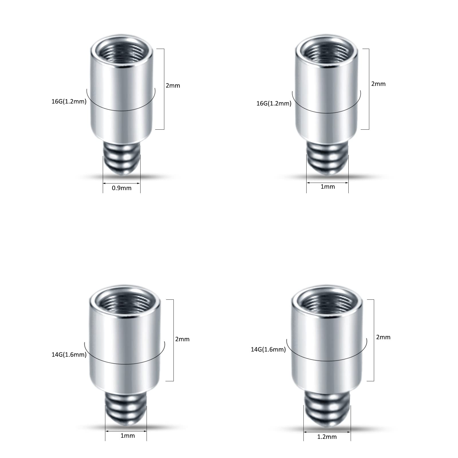 Xpircn 14G 16G G23 Titanium Extension Rod for Nose Ear Navel Lip Internal Threaded Labret Helix Tragus Ear Lobe Piercing Studs Extension Bar (4PCS, Titanium Extension Rod)