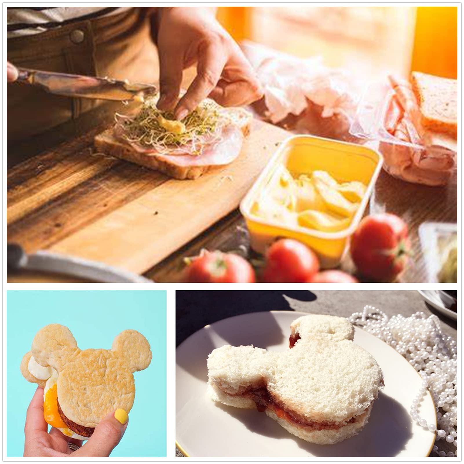 XUNMEINT Mickey Mouse Cookie Cutter Set with Storage Box, Mickey Head, Minnie, Glove, Shoe, Shorts, Mickey Shapes Sandwich Cutter, 8 Pcs DIY Bento Lunchbox Box Fruit Vegetable Cutters for Kids