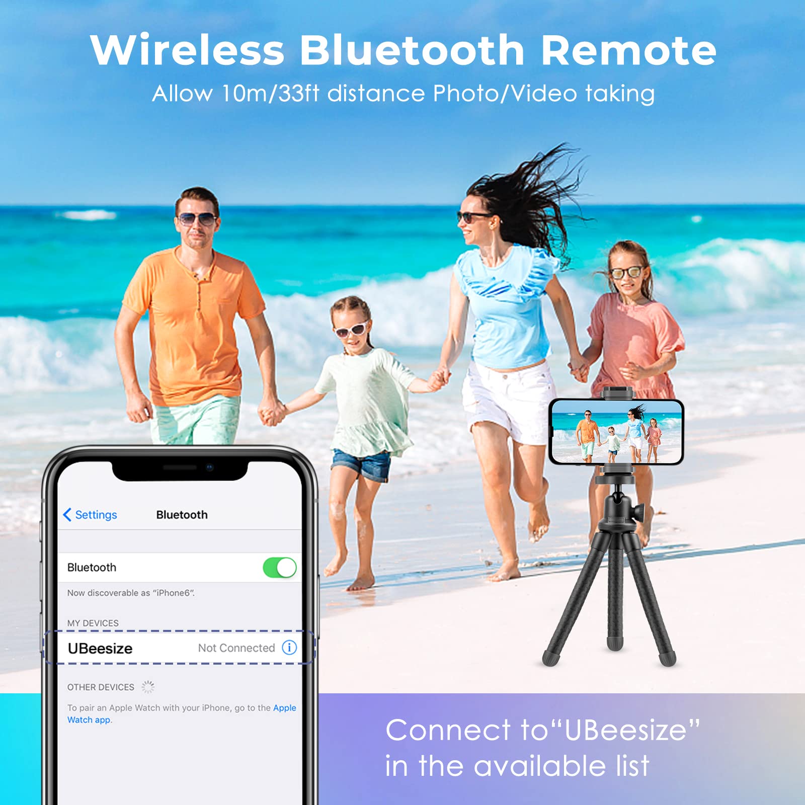 UBeesize Flexible Phone Tripod Stand, Small and Mini Tripod with Wireless Remote and Clip, Rubberized Desk iPhone Stand for Selfies,Video Recording,Compatible with All Cellphones, Cameras, Gopro1