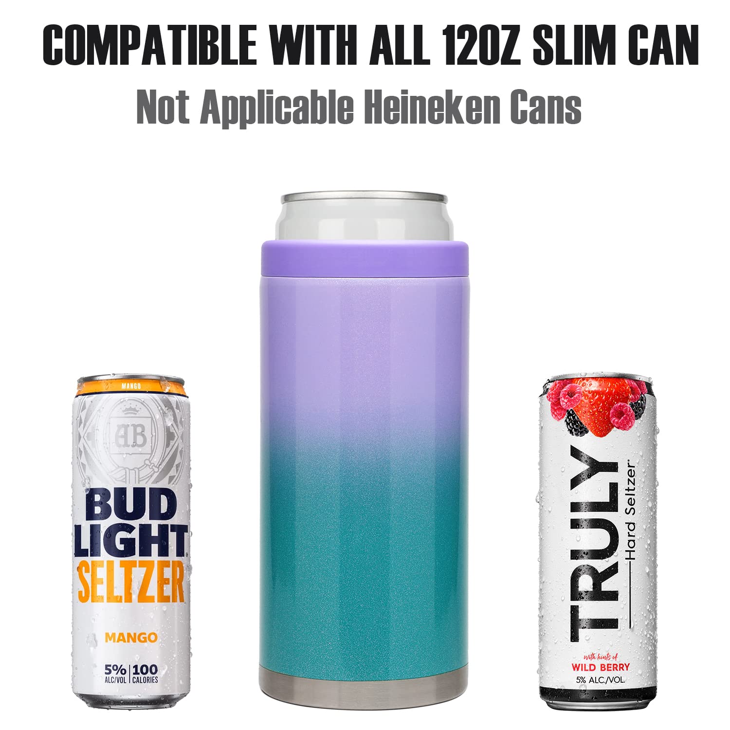 Skinny Can Cooler for 12 oz Slim Beer & Hard Seltzer | Stainless Steel Double-walled Vacuum Insulated Drink Holder