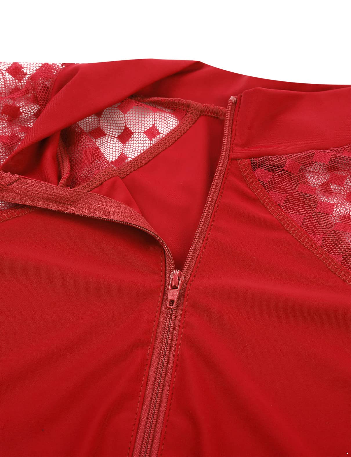 Sywiyi Women's Sleeveless Mesh Splice Bodysuit Zipper Front Gymnastics Leotard Ballet Dance Costume Red Small