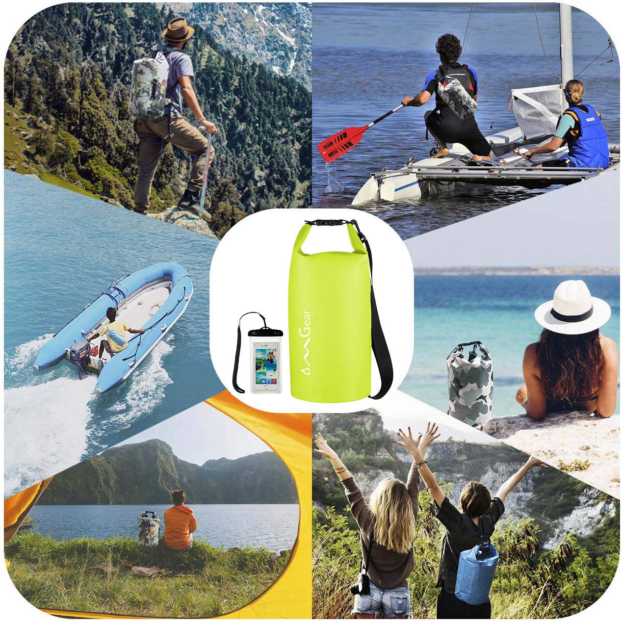 OMGear Waterproof Dry Bag Backpack Waterproof Phone Pouch 40L/30L/20L/10L/5L Floating Dry Sack for Kayaking Boating Sailing Canoeing Rafting Hiking Camping Outdoors Activities (Bright Yellow,20L)