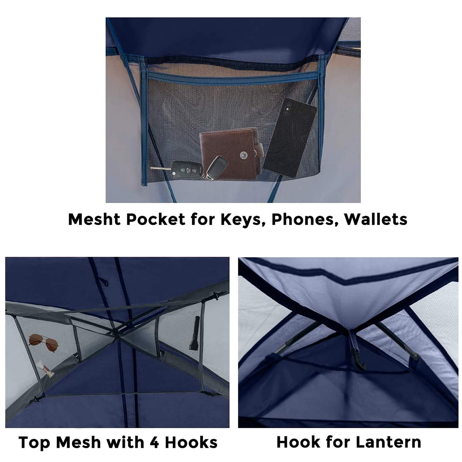 Pacific Pass 8 Person Dome Tent w/ Removable Rain Fly and Room Dividers, Water Resistant - Navy/Gray