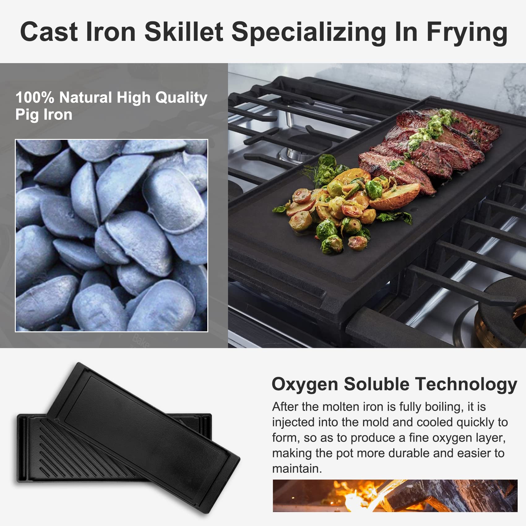 Upgraded DG61-00859A Griddle Compatible With samsung Stove Parts Top Griddle Plate,AP5957987 4011077 PS10063201 Heavy Duty Cast Iron Reversible Griddle/Grill Combo(Not Universal)-1 Year Warranty