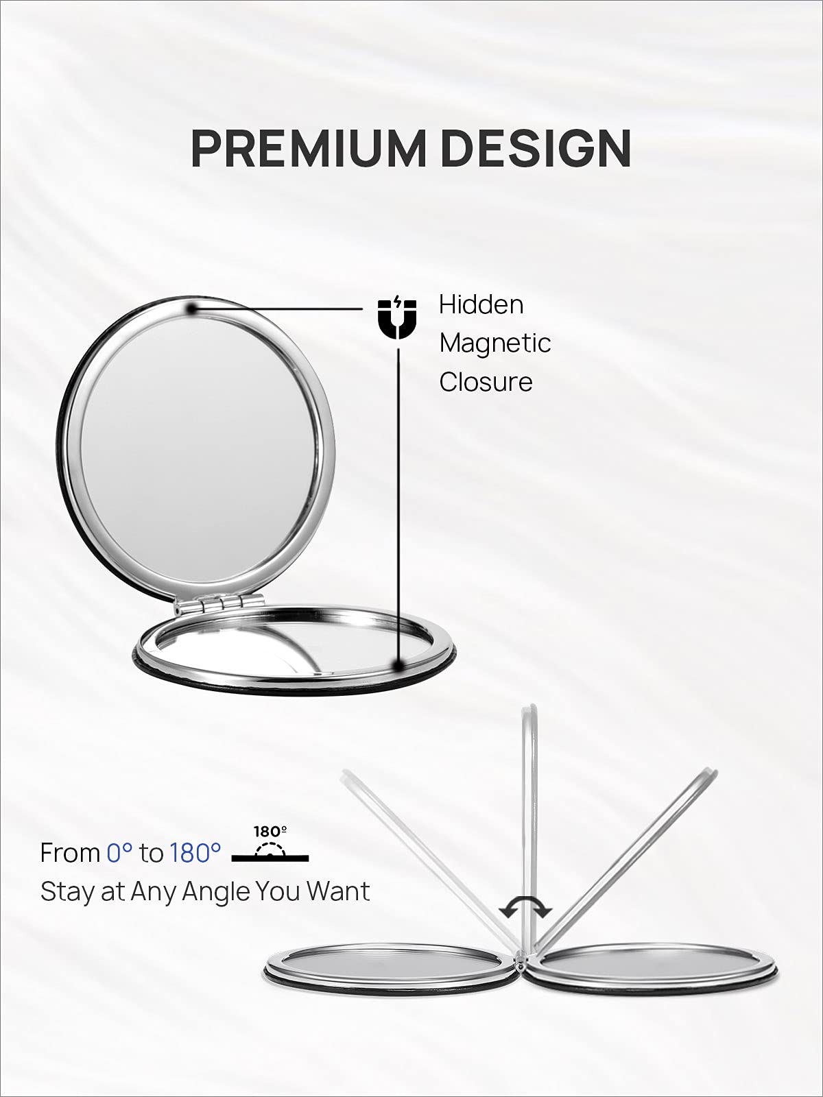 OMIRO Compact Mirror, Round PU 1X/3X Magnification, Ultra-Portable for Purses and Travel, Black