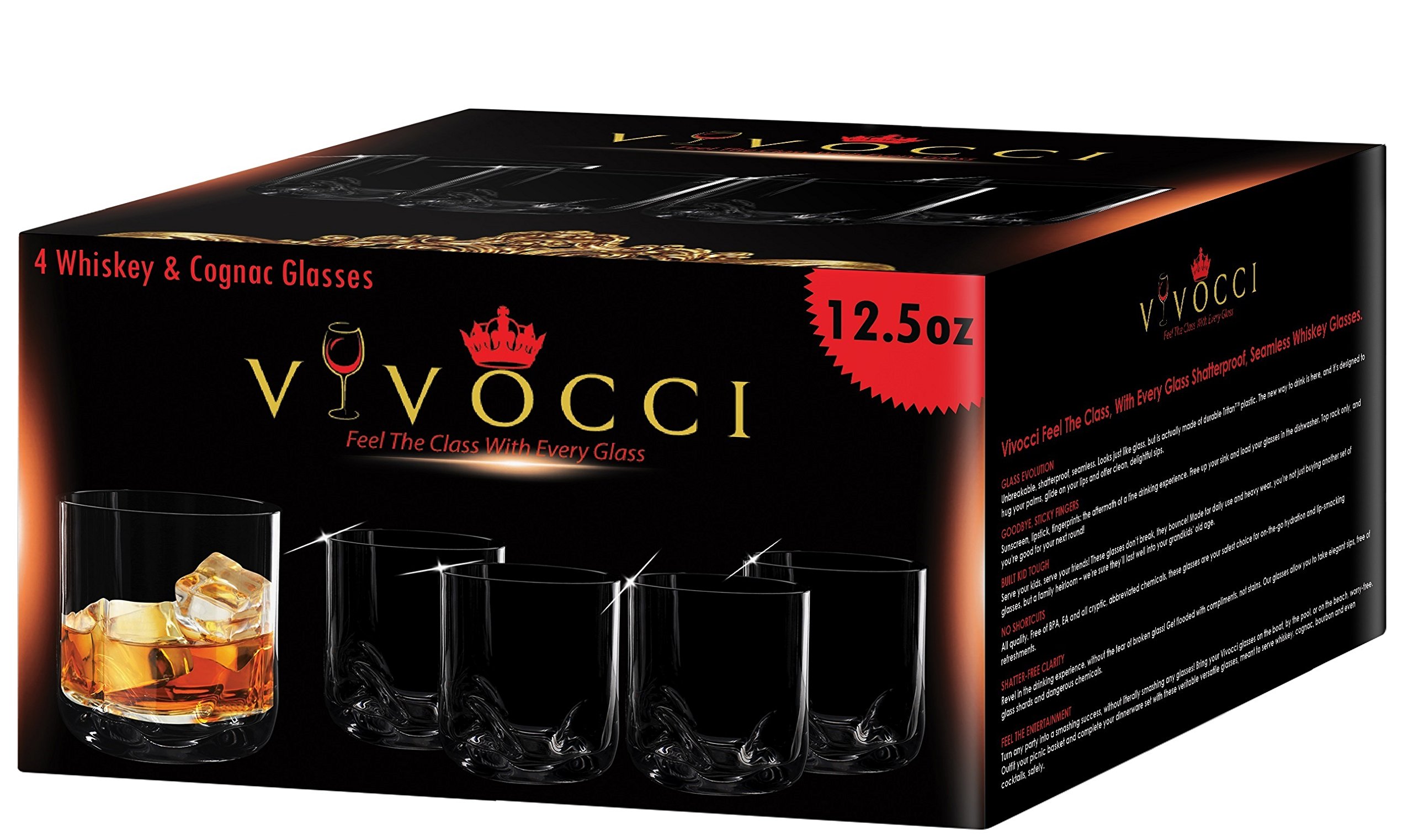 Vivocci Unbreakable Tritan Plastic Rocks 12.5 oz Whiskey & Double Old Fashioned Glasses | Thumb Indent Base | Ideal for Bourbon & Scotch | Perfect For Homes & Bars | Dishwasher Safe Barware | Set of 2
