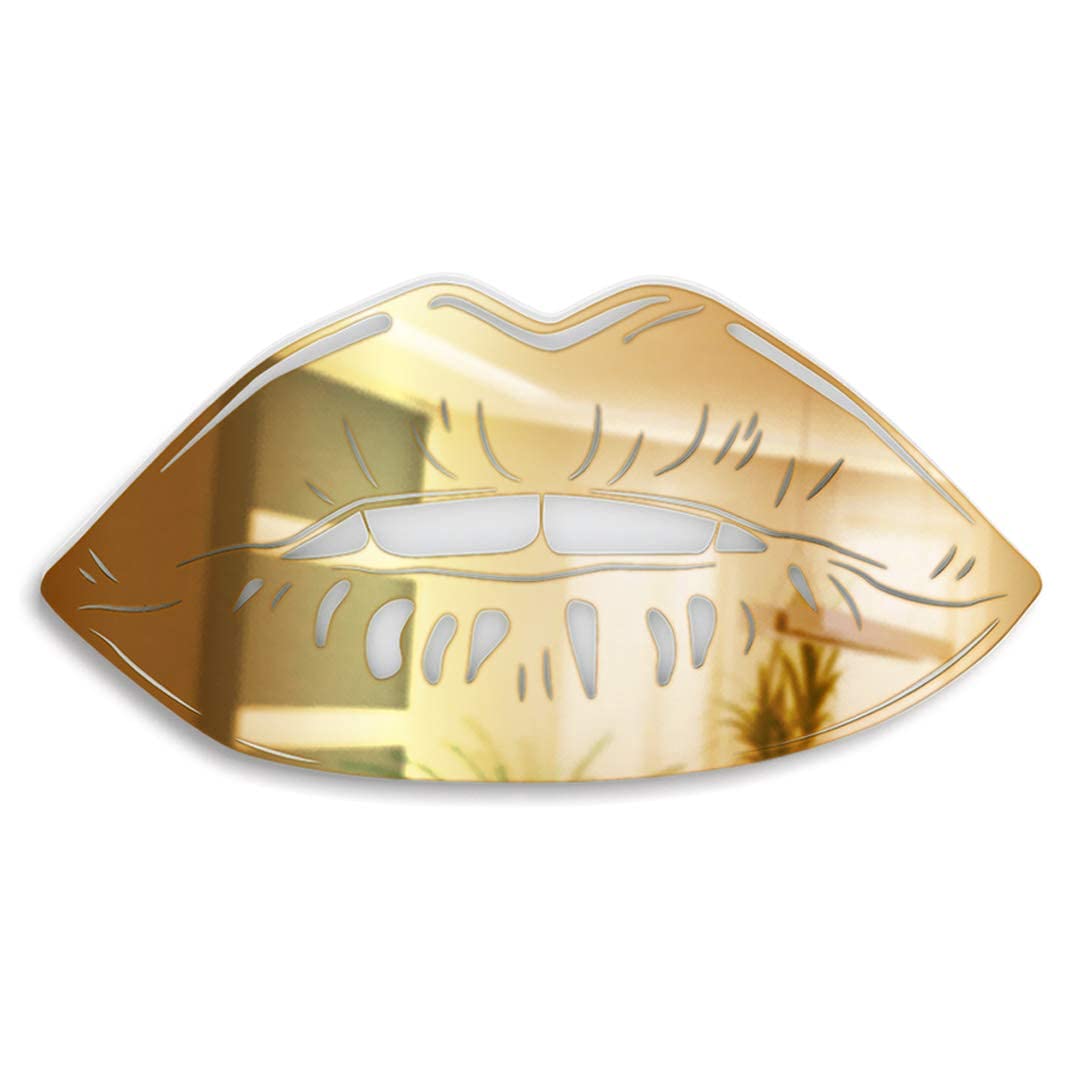 Mirror Lips 3D Wall Art - Ready to Hang Acrylic Wall Decorations for Bedrooms, Dorms, Living Rooms & More - Hand Assembled & Made in The USA - Modern Home Decor (16"W x 8"T, Gold)