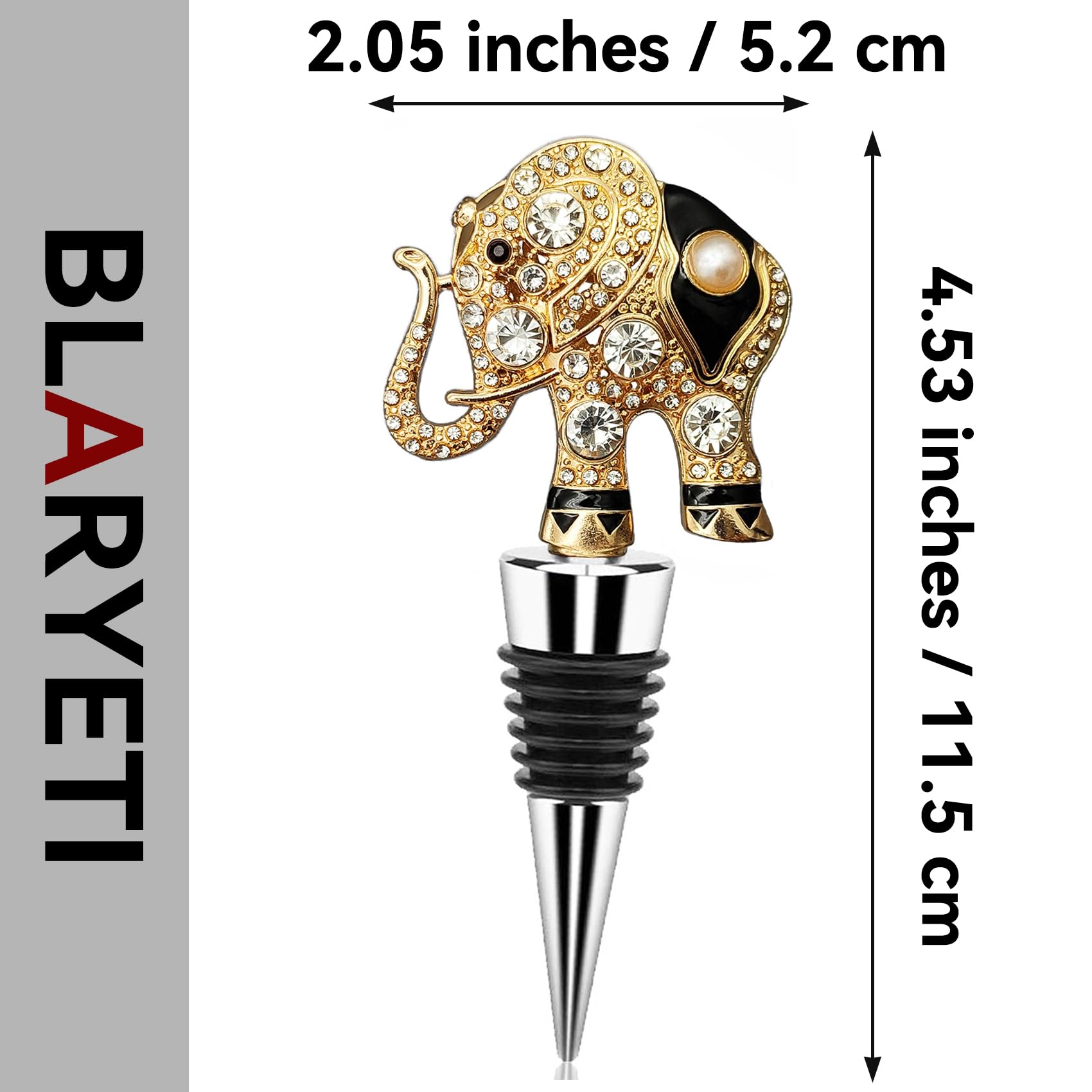 Wine Bottle Stopper Airtight Seal-Decorative Crystal Polygonal Gem Pearls Elephant Animal Gold Bottle Topper for Wine &Beverage Plug,Set of 1