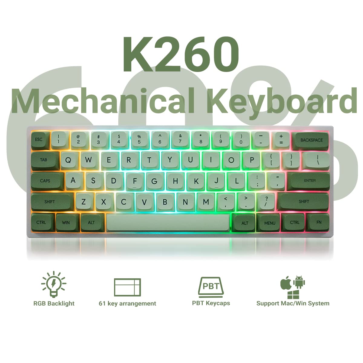 SUEHIODHY Wired 60% Keyboard Hot Swappable Mechanical Gaming Keyboard Mini 60 Percent Matcha Keyboard with PBT XDA Keycaps for Win/Mac PC Laptop(Custom Cute Keyboard/61 Keys Blue Switch)