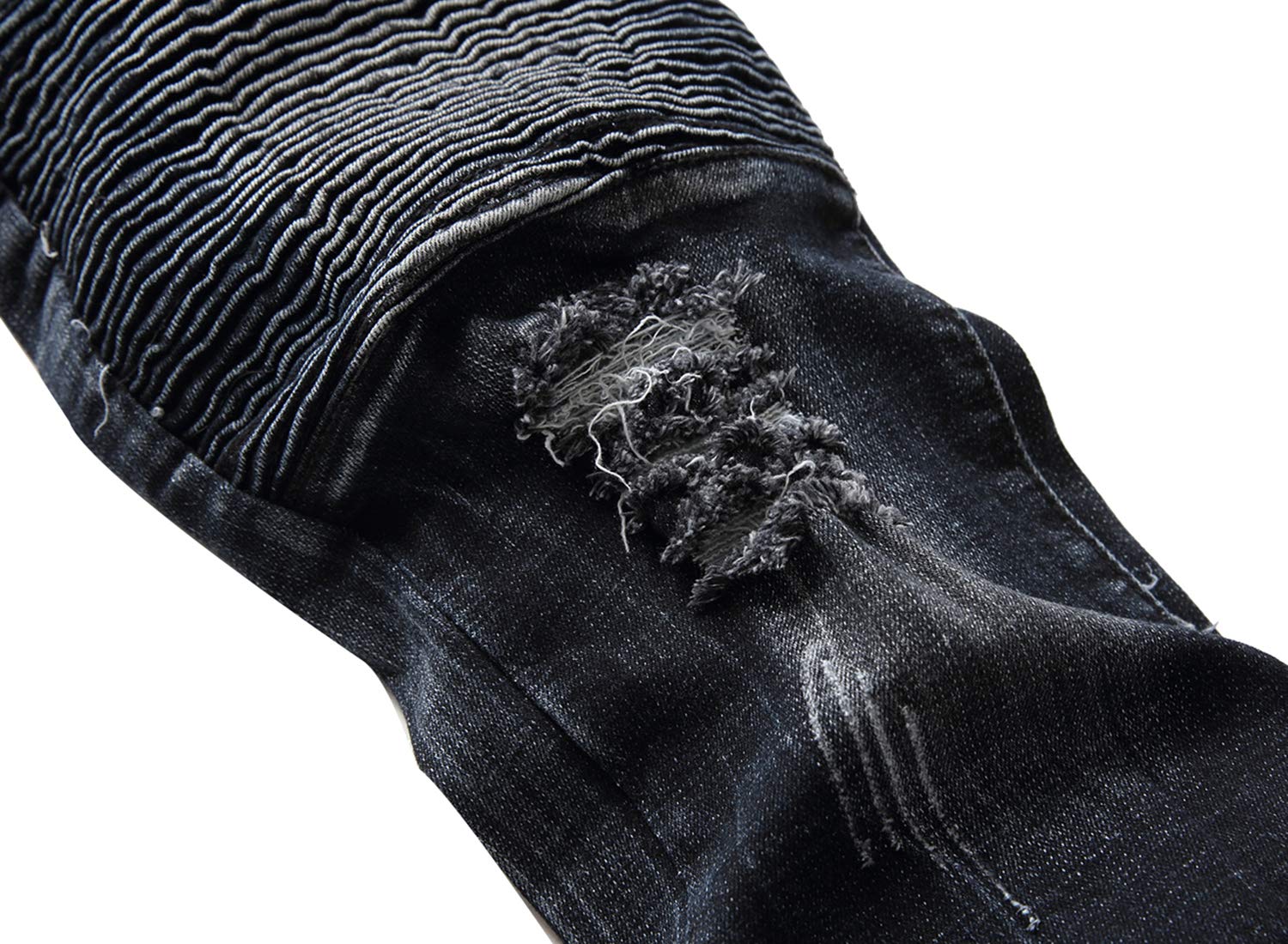 QIMYUM Men's Distressed Slim Fit Biker Jeans Stretched Moto Denim Pants (40, Black)