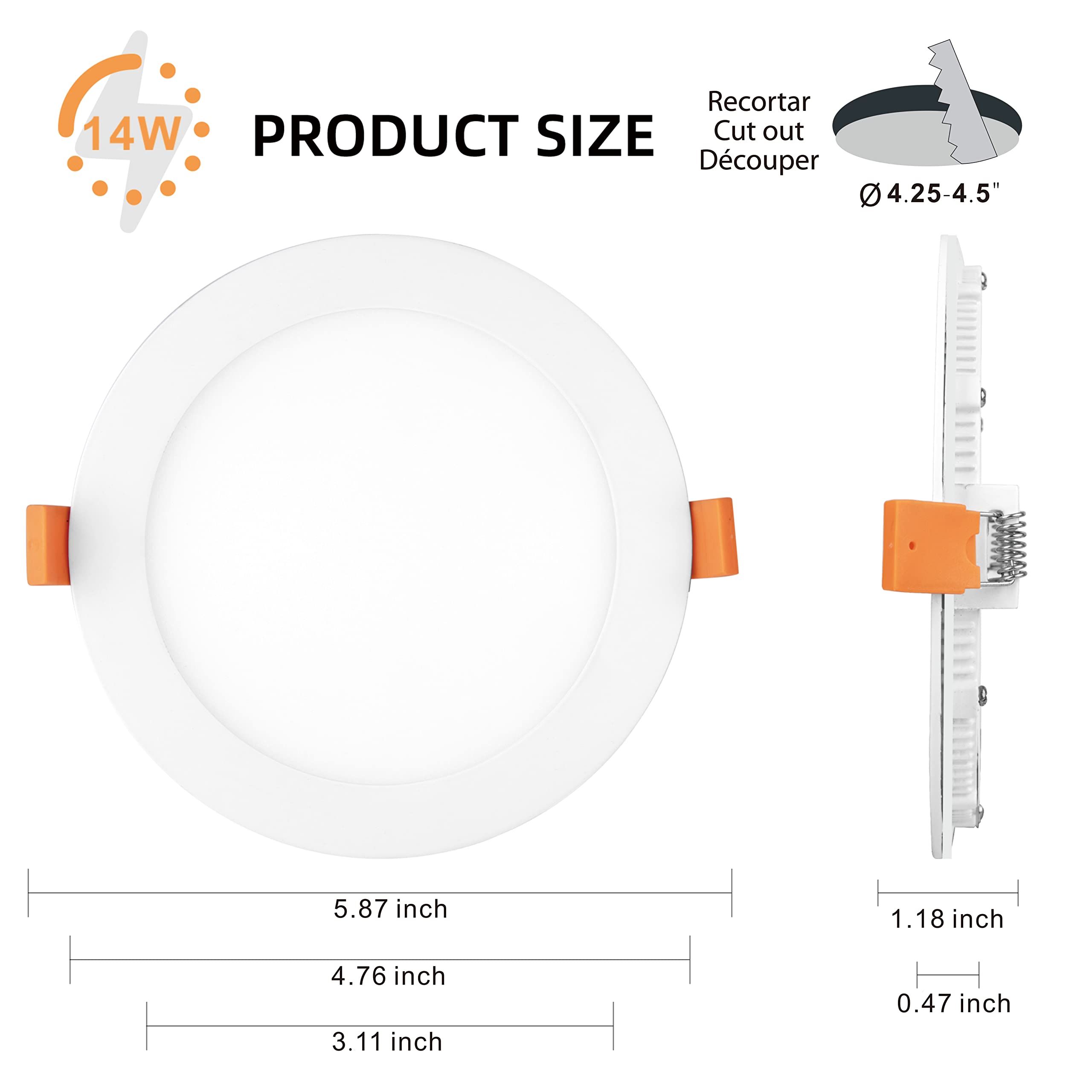 obstime 12 Pack 4 Inch Ultra-Thin Recessed Ceiling Light Slim with Junction Box,2700K/3000K/4000K/5000K/6000K Selectable,CRI 90,9W Eqv 80W, Dimmable LED Can Wafer Lights, High Brightness Downlight