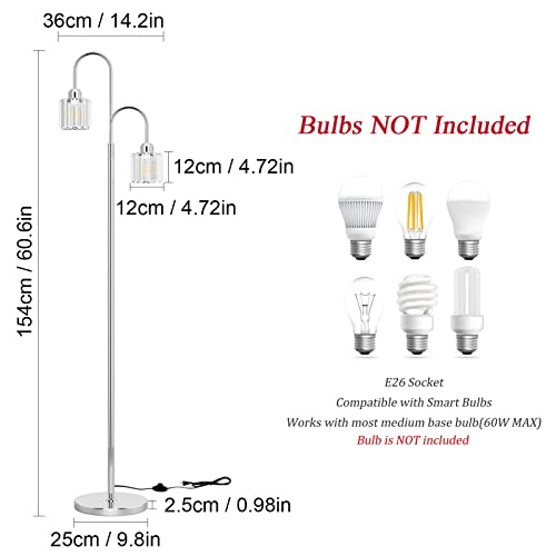 Ralbay Crystal Chrome Floor Lamp, 2-Light Modern Crystal Floor Lamp, Crystal Chrome Tall Lamp Tree Glam Floor Lamp for Living Room Bedroom (Bulb Excluded)