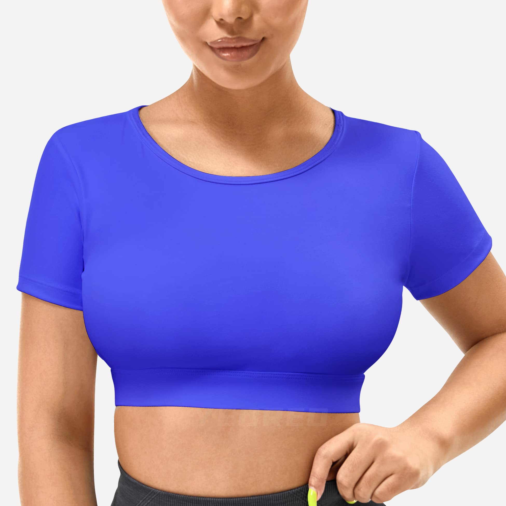 YEOREO Vanessa Women Tee Crop Tops with Removable Pad Workout Backless Gym Shirt Bra Going Out T Shirt Top Black