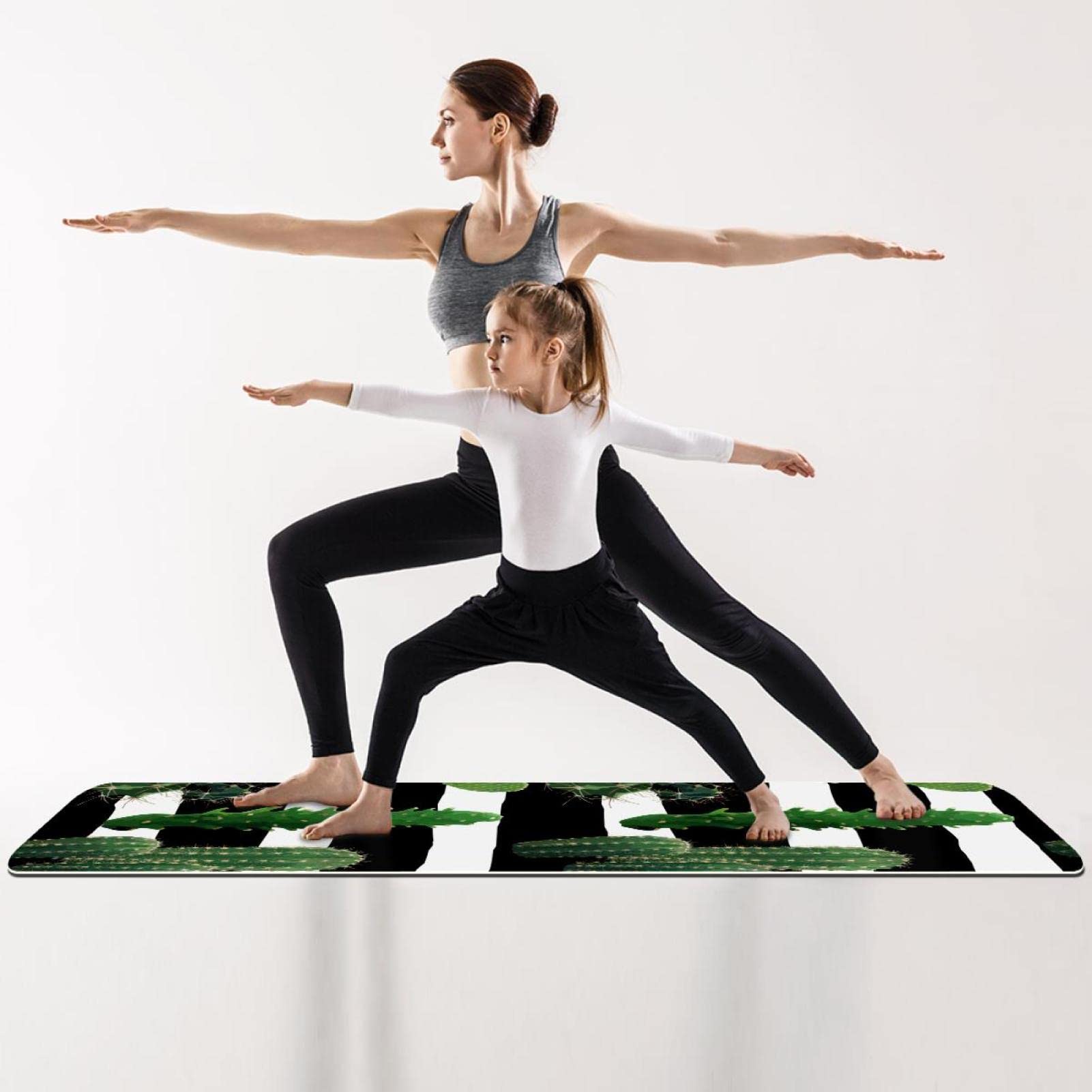 Yoga Mat, Yoga Mats for Home Workout, Workout Mat, Exercise Mats, Pilates Mat, green plant black stripe pattern