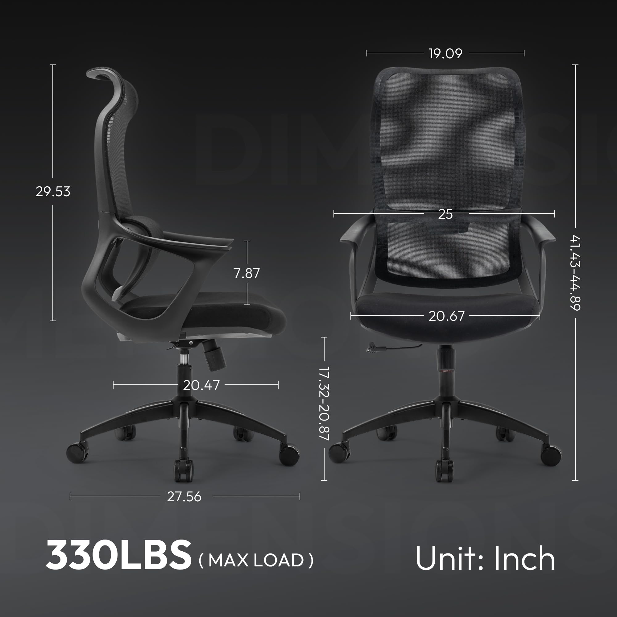 Office Chair-Ergonomic Computer Desk Chair, High Back Mesh home office chair, Big and Tall Office Chair with Lumbar Support, Large Computer Executive Desk Chair with Wide Thick Seat, 330lbs, Black