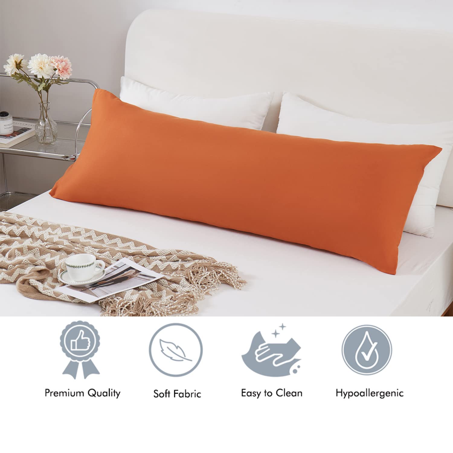 SKTOO Body Pillowcase Cover, Comfy Pillowcases Soft Full Replacement Covers for Body Pillows Body, 20"x54", Burnt Orange