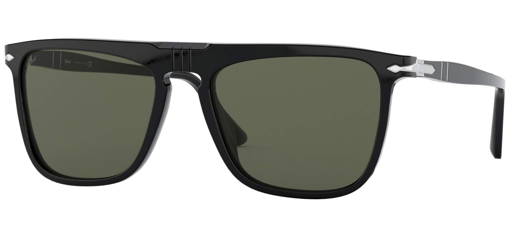 Persol PO3225S Rectangular Sunglasses, Black/Green, 56 mm