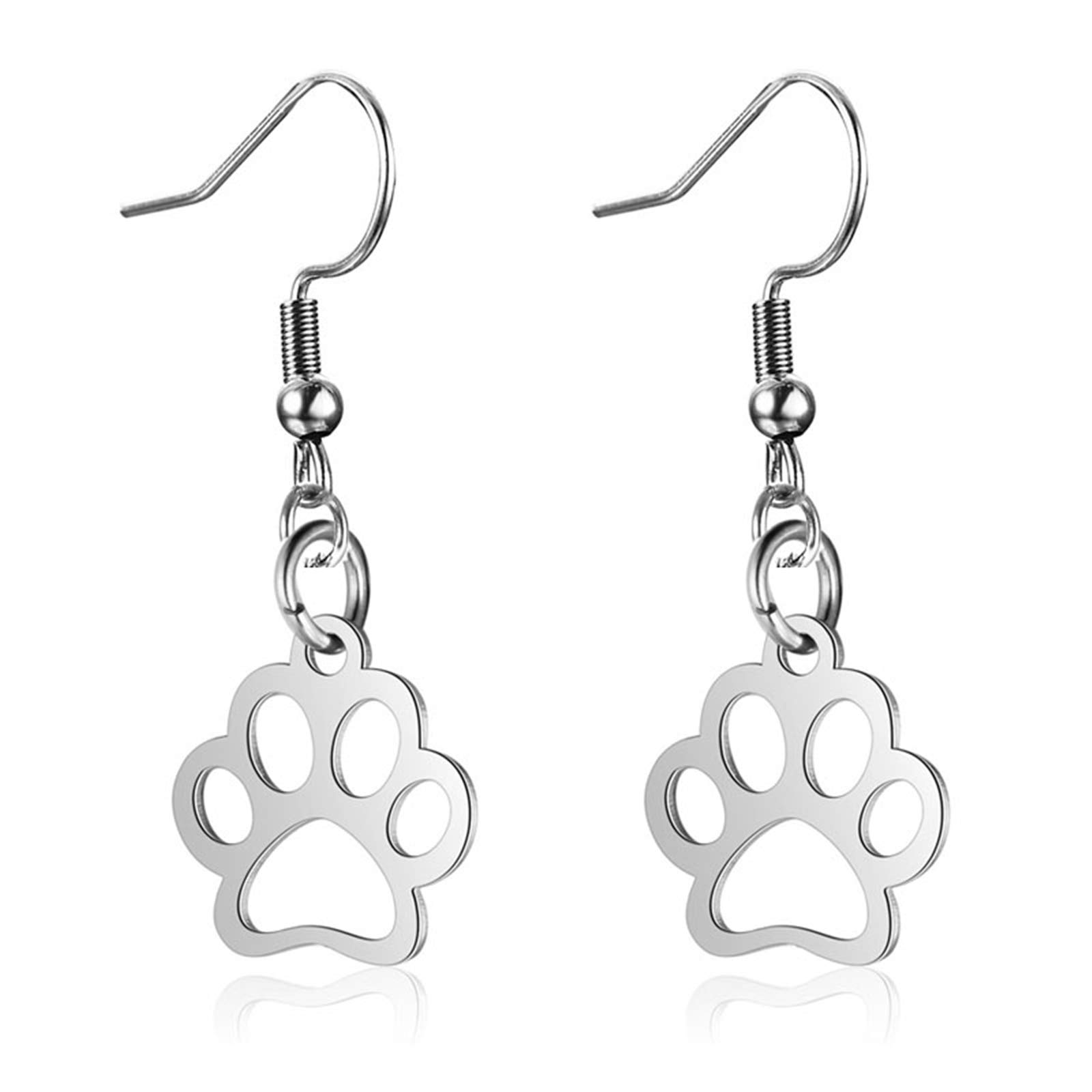 ONLYJUMP Footprint Earrings for Women Girls Unique Cute Funny Silver Plated Baby Puppy Dog Cat Pet Paw Print Dangle Drop Earrings Birthday Christmas Gift (Dog Paw)