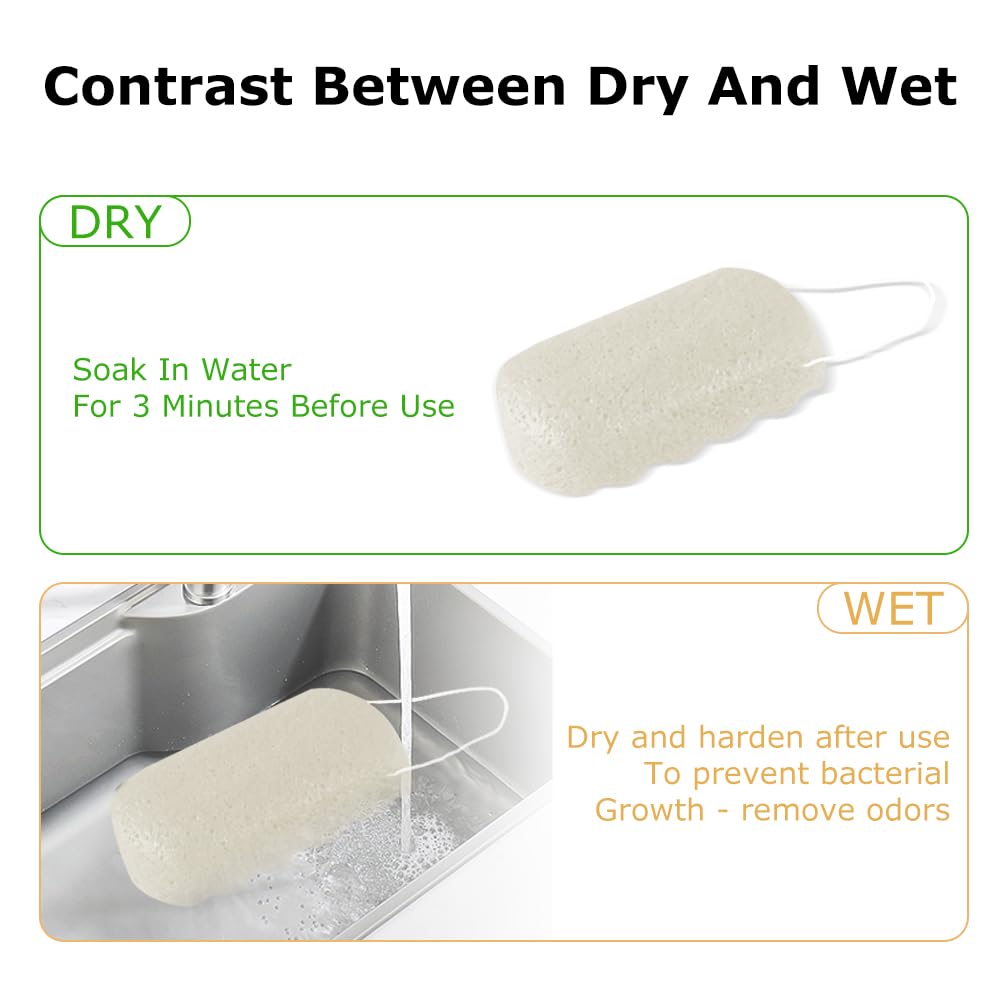 MMRH Natural Kitchen Konjac Compression Sponge, Powerful - Reusable Cleaning Sponge - Degradable Magic Eraser - Multi Functional Household Non Scratch Dish Cleaning Scrub Sponge (4 Pack) (Off-White)