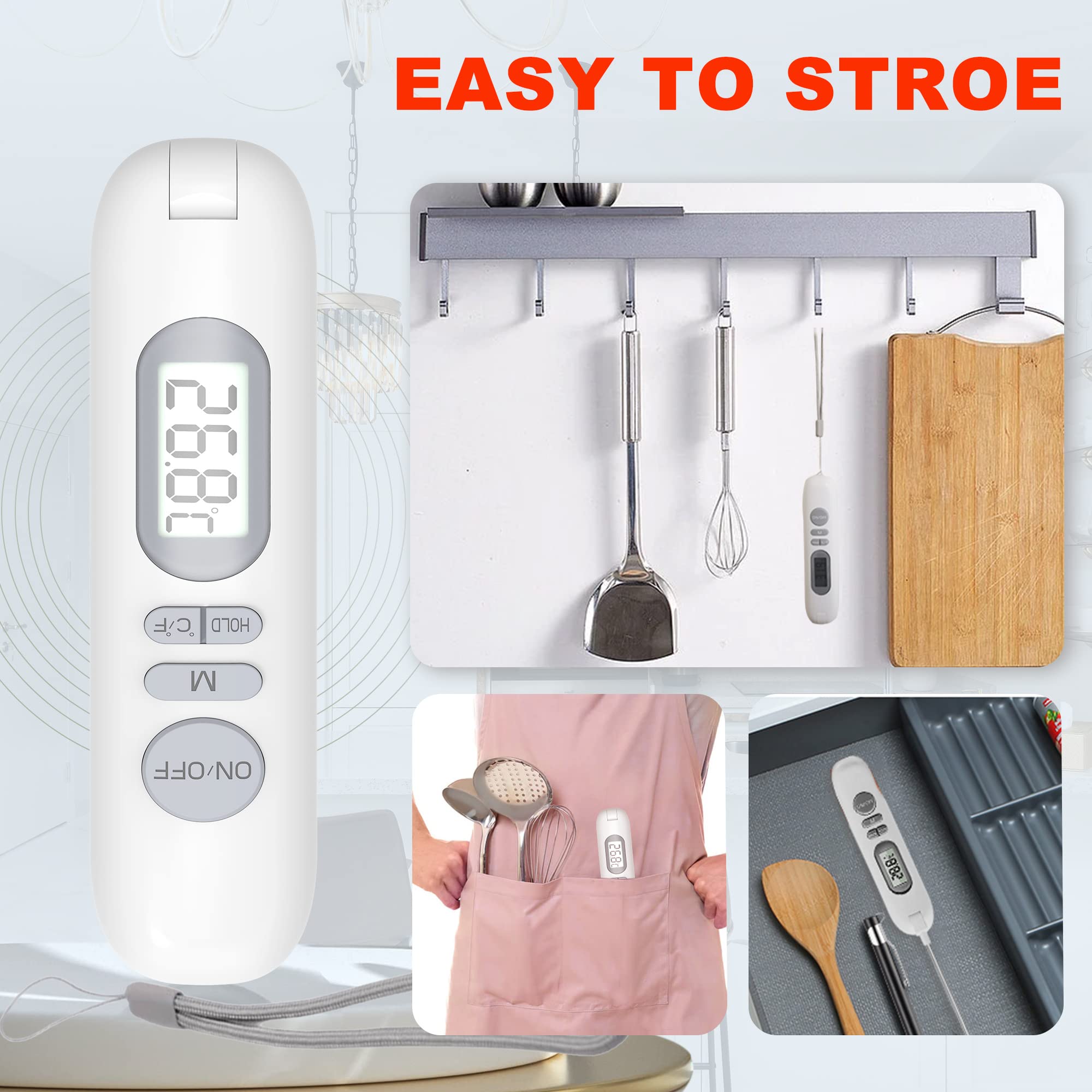 SONSENES Rechargeable Thermometer for Cooking, Kitchen,Cooking,Sugar, Baking, Milk, Tea, Food Thermometer Digital,Hot Liquid Thermometer, Chef Thermometer for BBQ, Meat, Liquid, Baking, Bread