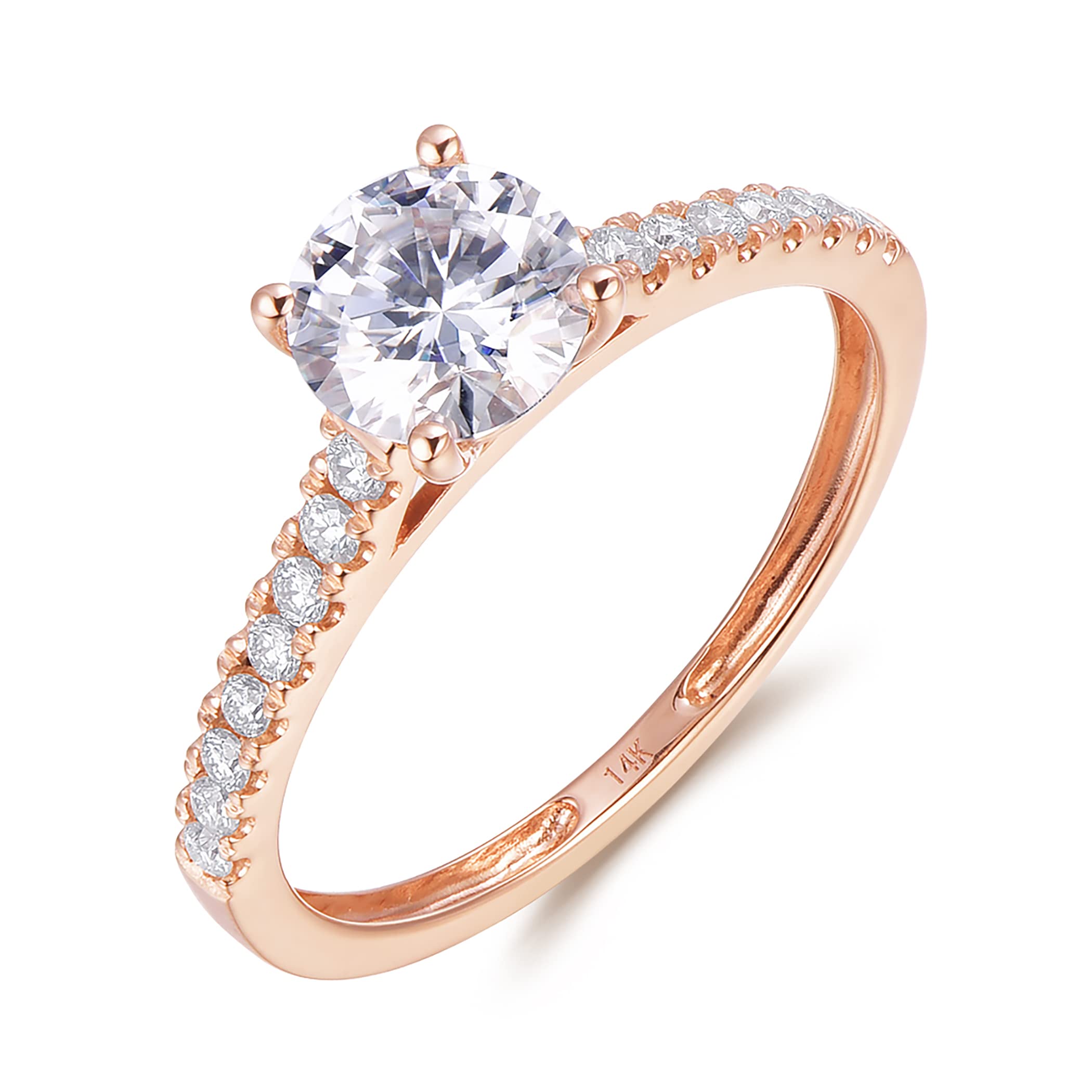 Oiney 14K Gold 1ct Round Brillint Cut D Color Classic Moissanite Engagement Ring (Rose-Gold, 8)
