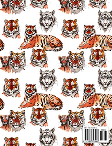 Multipurpose Notebook Composition Journal Diary - Tigers Tigers Tigers: Colorful and White Watercolor Tigers on White Background