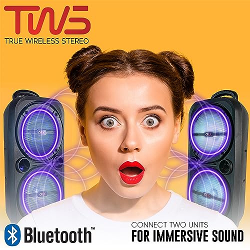 QFX PBX-8008SM TWS Bluetooth 8β Woofers Rechargeable Portable Speakers with AC Adapter and Microphone,Black