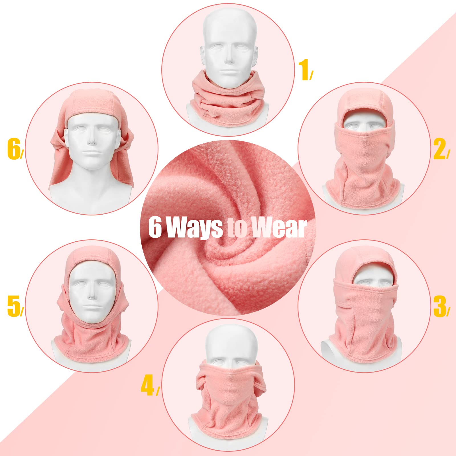 Sumind Balaclava Ski Mask Winter Touchscreen Gloves for Men Women Fleece Snowboarding Mask Warmer for Winter(Pink)
