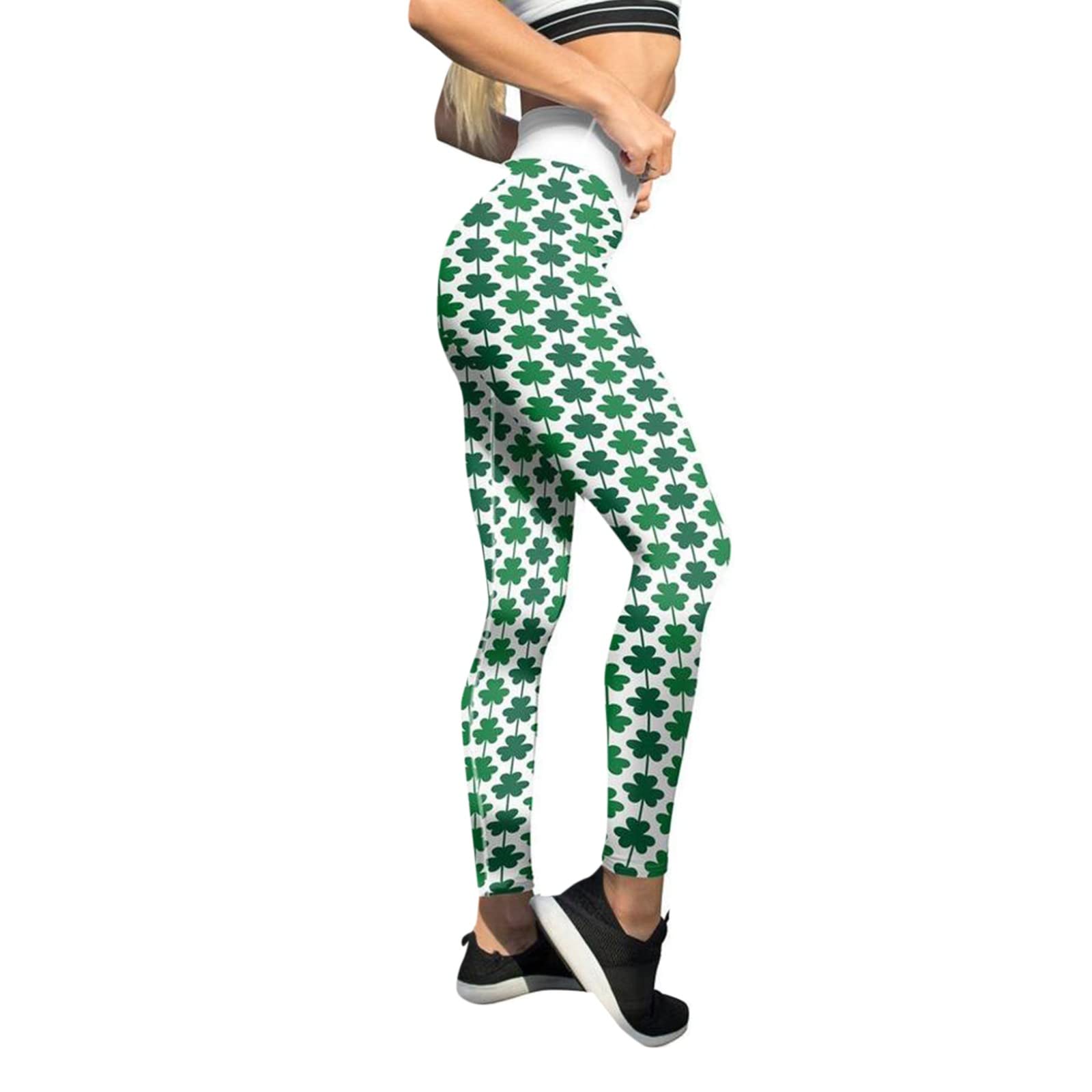 Women's St. Patrick's Day Tights Irish Shamrock Clover Scrunch Butt Leggings for Women Ultra Soft Compression Clover