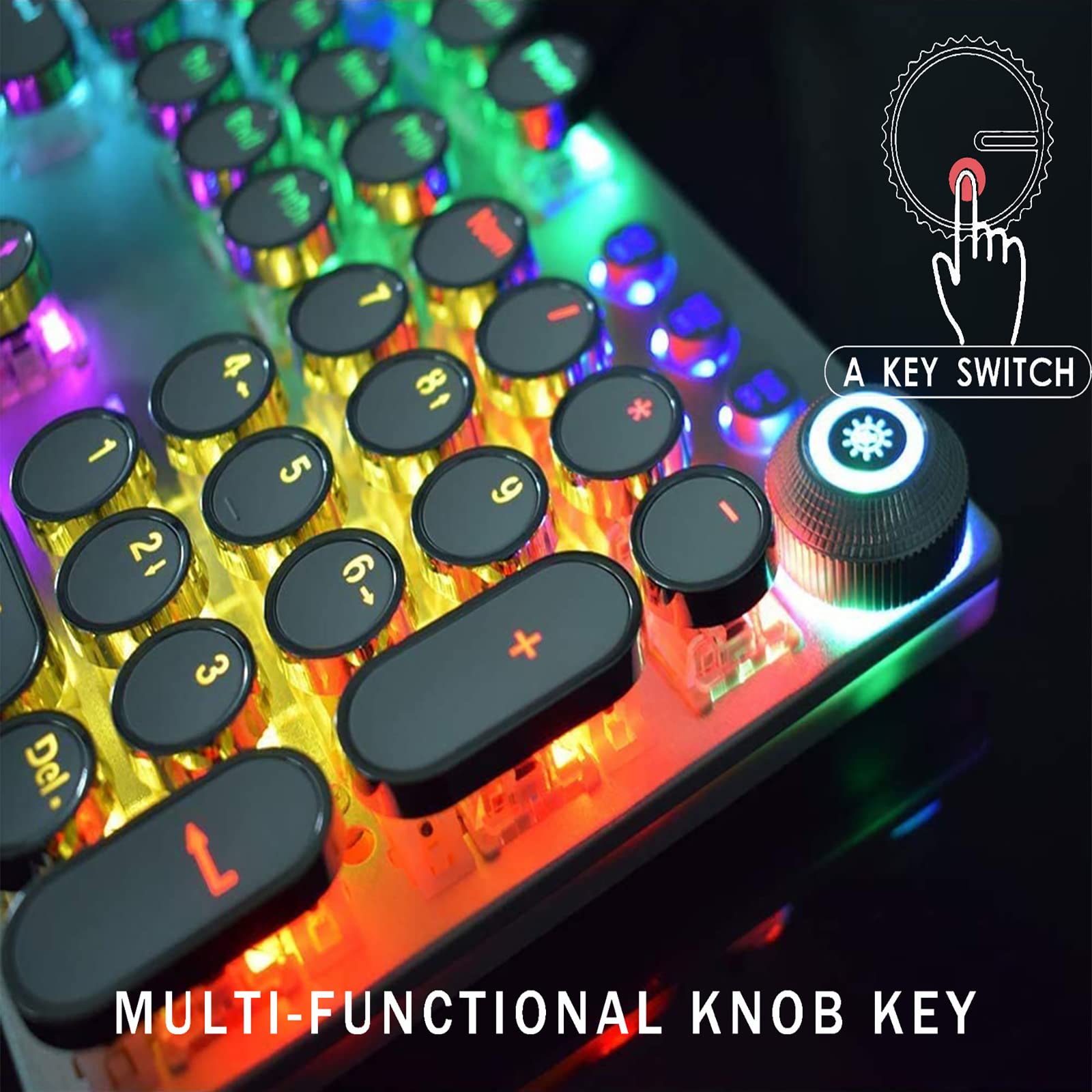 White Mechanical Gaming Keyboard, 26 LED Rainbow Backlit,104 Anti-ghosting Metal Penal Keyboard,Blue Switch with Removable Wrist Rest,Round Keycaps Multimedia Control for Game and Office, MAC/PC