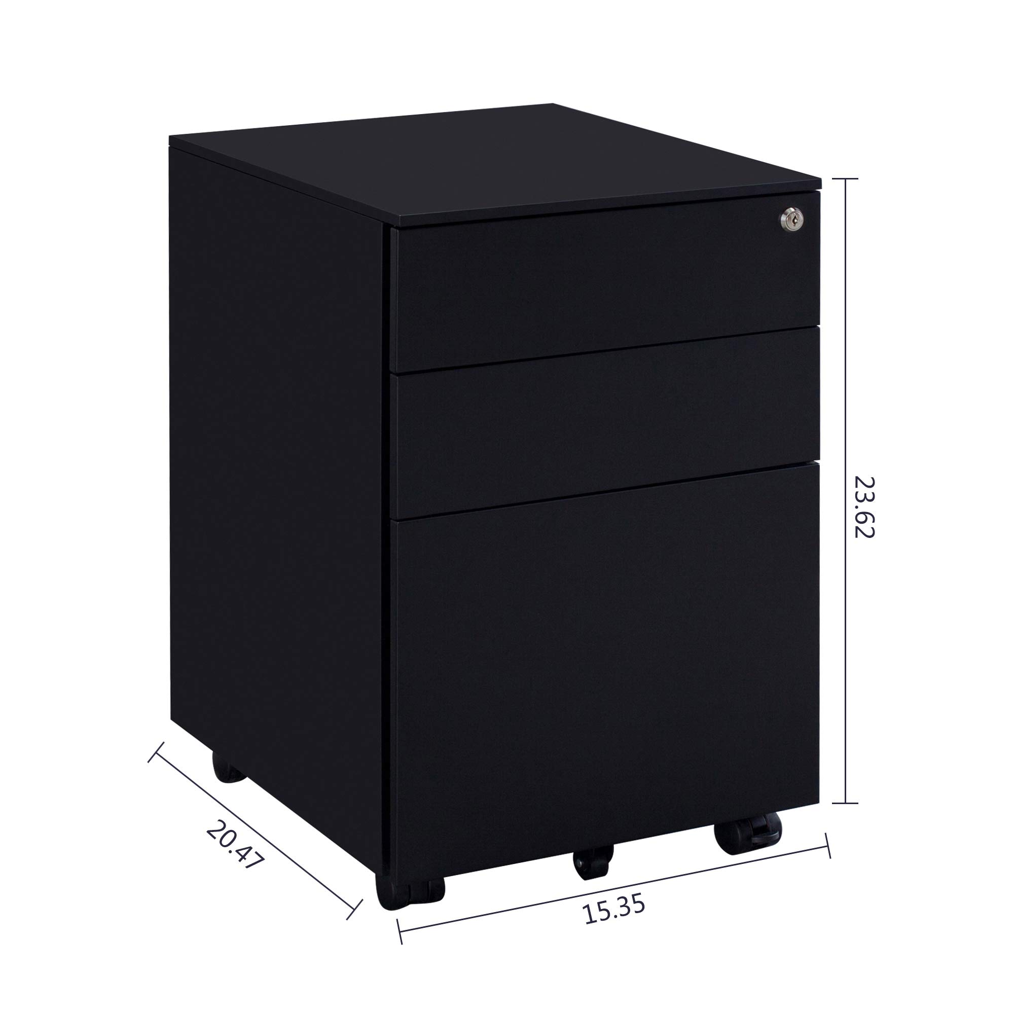 Mobile File Cabinet with Key Lock Steel Filing Cabinet, Home Office Pedestal Fully Assembled Except 5 Rolling Casters