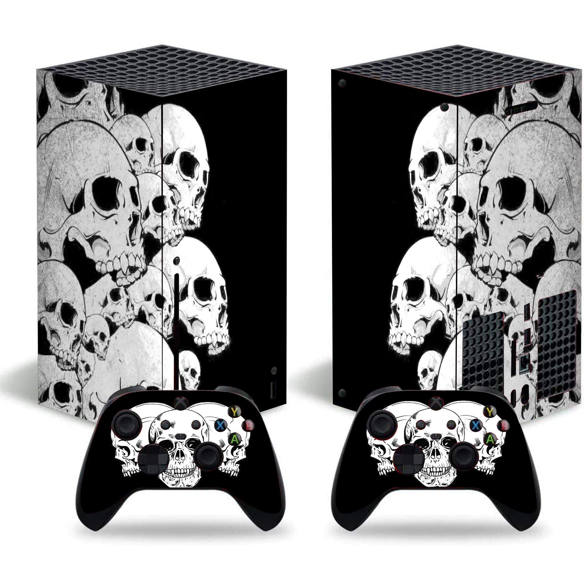 Skull X-Box Series X Skin Set，Cool Horror Protector Wrap Cover Protective Faceplate Full Set Compatible with X-Box Series X Console and Controller Skins