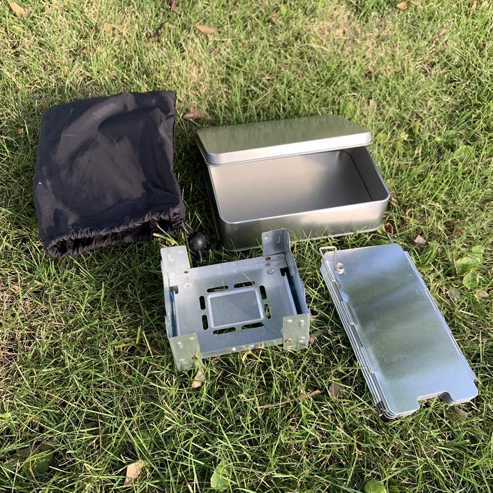 Pakiz Camping Stove Set | Pocket Stove with Folding Stove Windscreen and Mess Tin, Working with Solid Fuel Tablets for Backpacking, Camping, Hunting, Emergency Cooking and Outdoor Survival (Stove plus