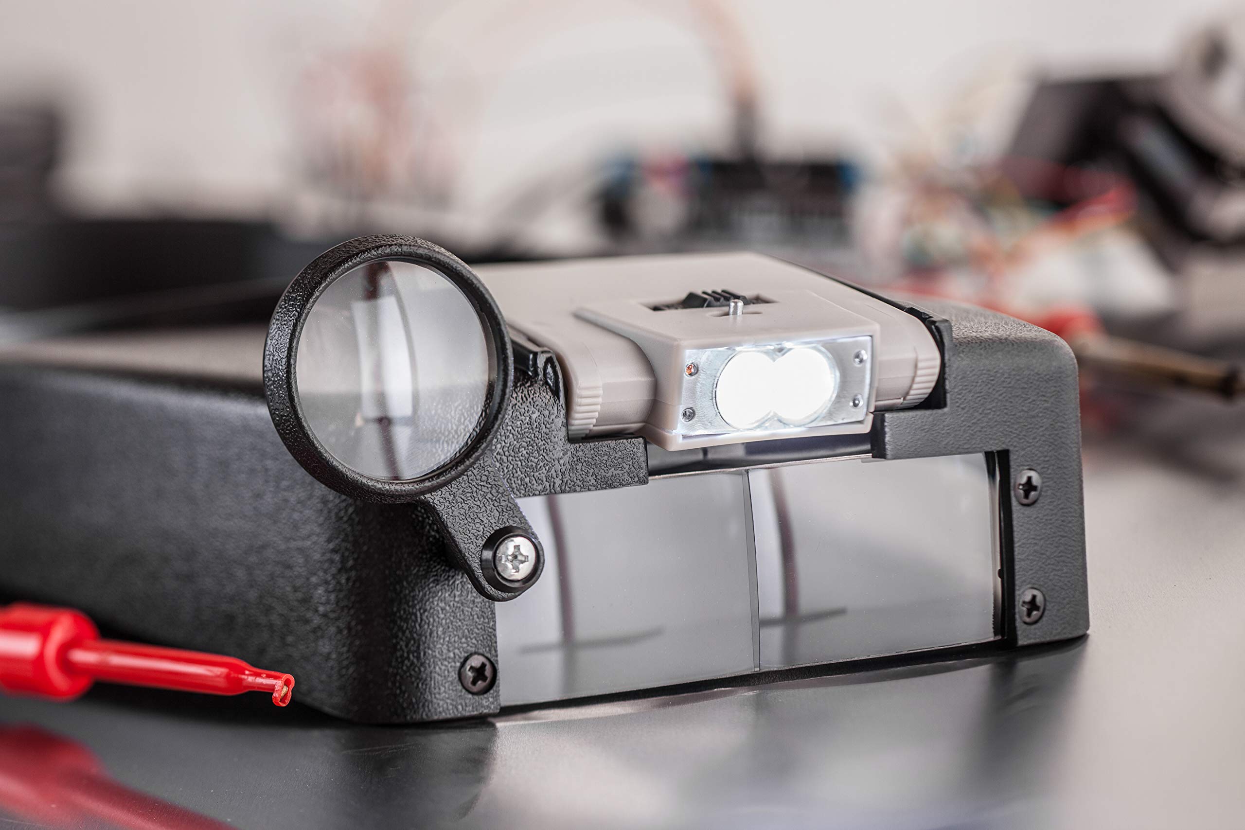 SE Illuminated Dual Lens Flip-In Head Magnifier, Head Magnifier, Tools for Repair & Precision Work, Adjustable Headlamp, 4.5X Loupe Magnifying, Black
