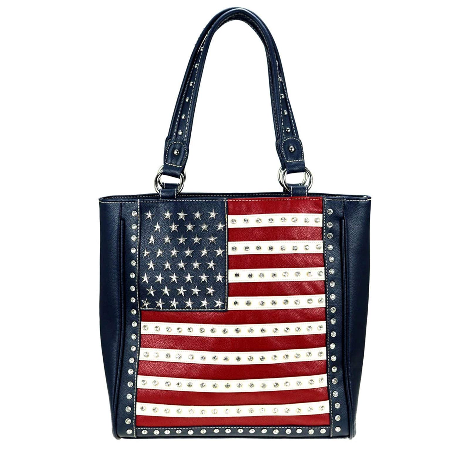 Montana West Western Bling Collection Satchel Handbag Top Handle Purse Concealed Carry (Red Spiritual Cross Patriotic)
