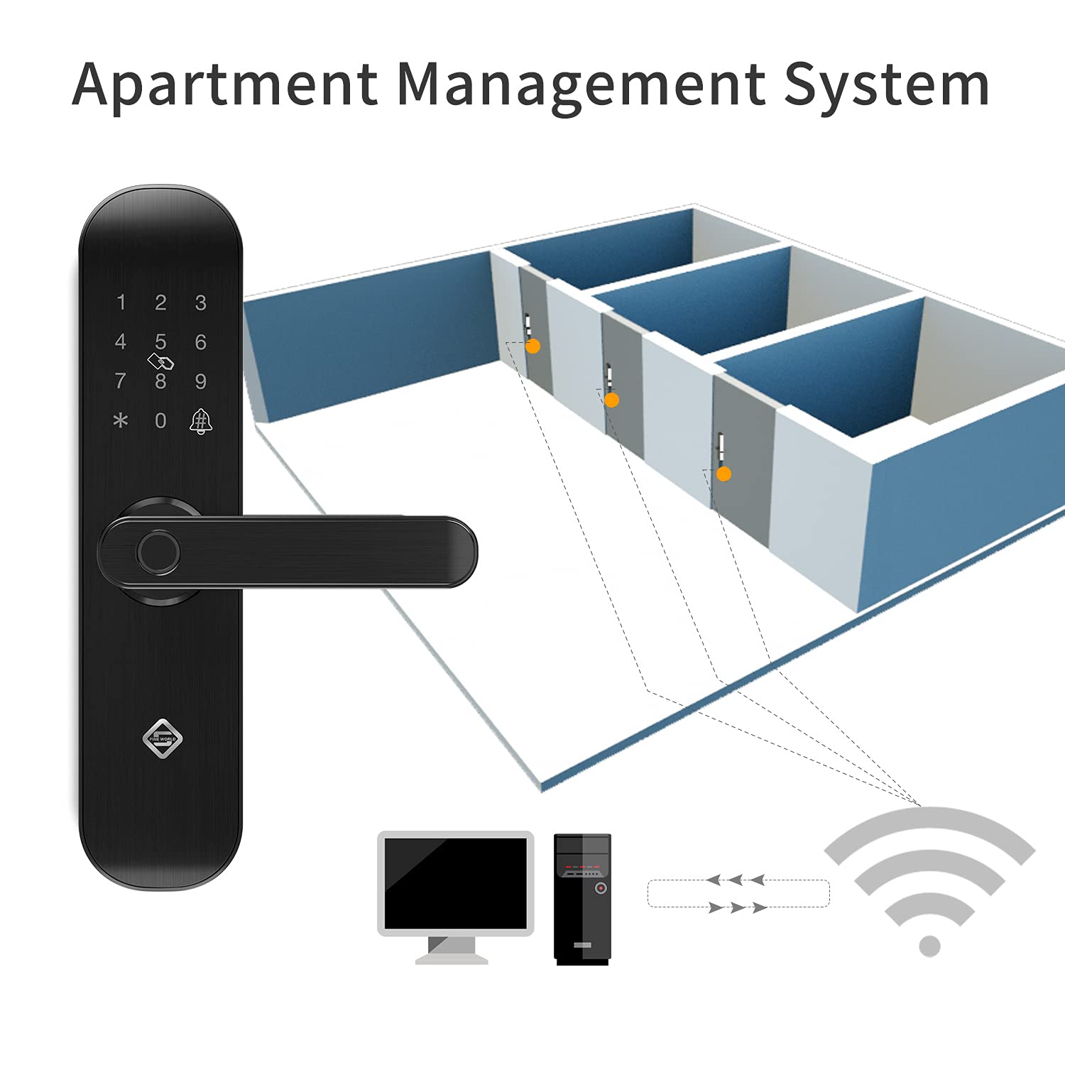 PINEWORLD E202PRO WiFi and Bluetooth Smart Lock, Fingerprint Keyless Entry Door Mortise Lock, App Remotely Control Office Apartment Business Manage Door Lock, Handle Free Reversible