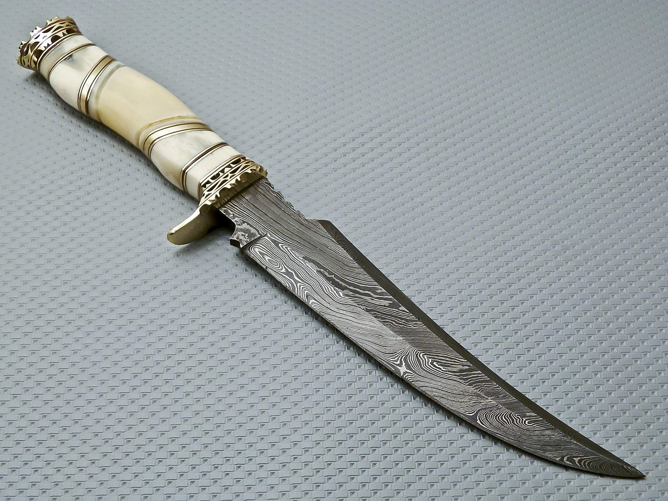 Skokie Knives Custom Hand Made Damascus Steel Hunting Fixed Blade Knife Handle Camel Bone