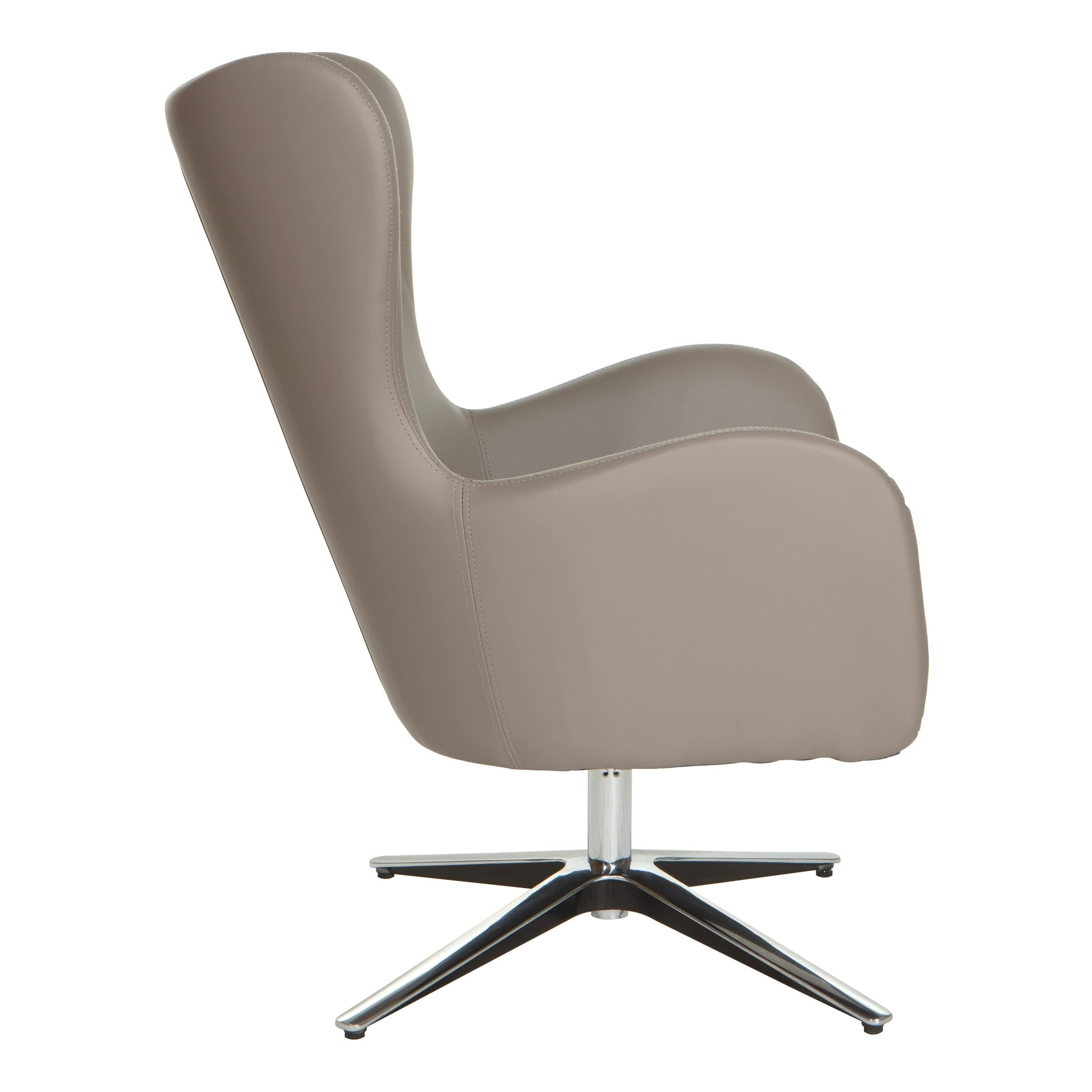 Office Star Wilma Swivel Faux Leather Arm Chair with 4-Star Aluminum Base, Dillon Stratus Grey