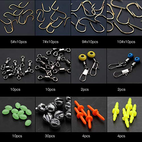 Yeuipea Fishing Tool Set Box,Fish Lure Beads Bait Jig Hook Swivels Tackles Set with Box for Sea Fishing