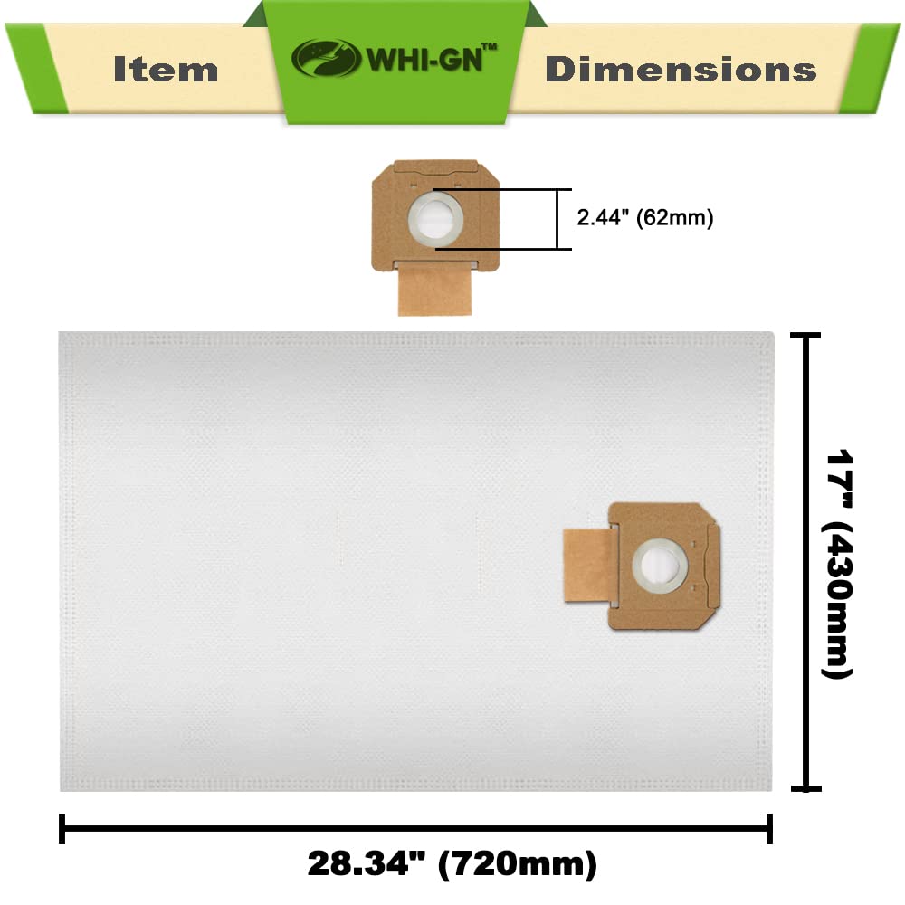 WHI-GN VB140F Fleece Filter Bags, compatible with BOSCH 14 Gallon Dust Extractor VAC140 (12 Pack)