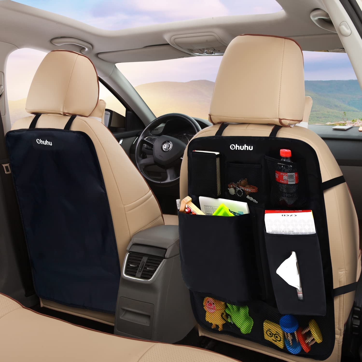 Ohuhu Car Seat Protector and Kick Mat, Thickest Auto Seat Cover for Carseats and Kids Kick Mats with Backseat Organizer