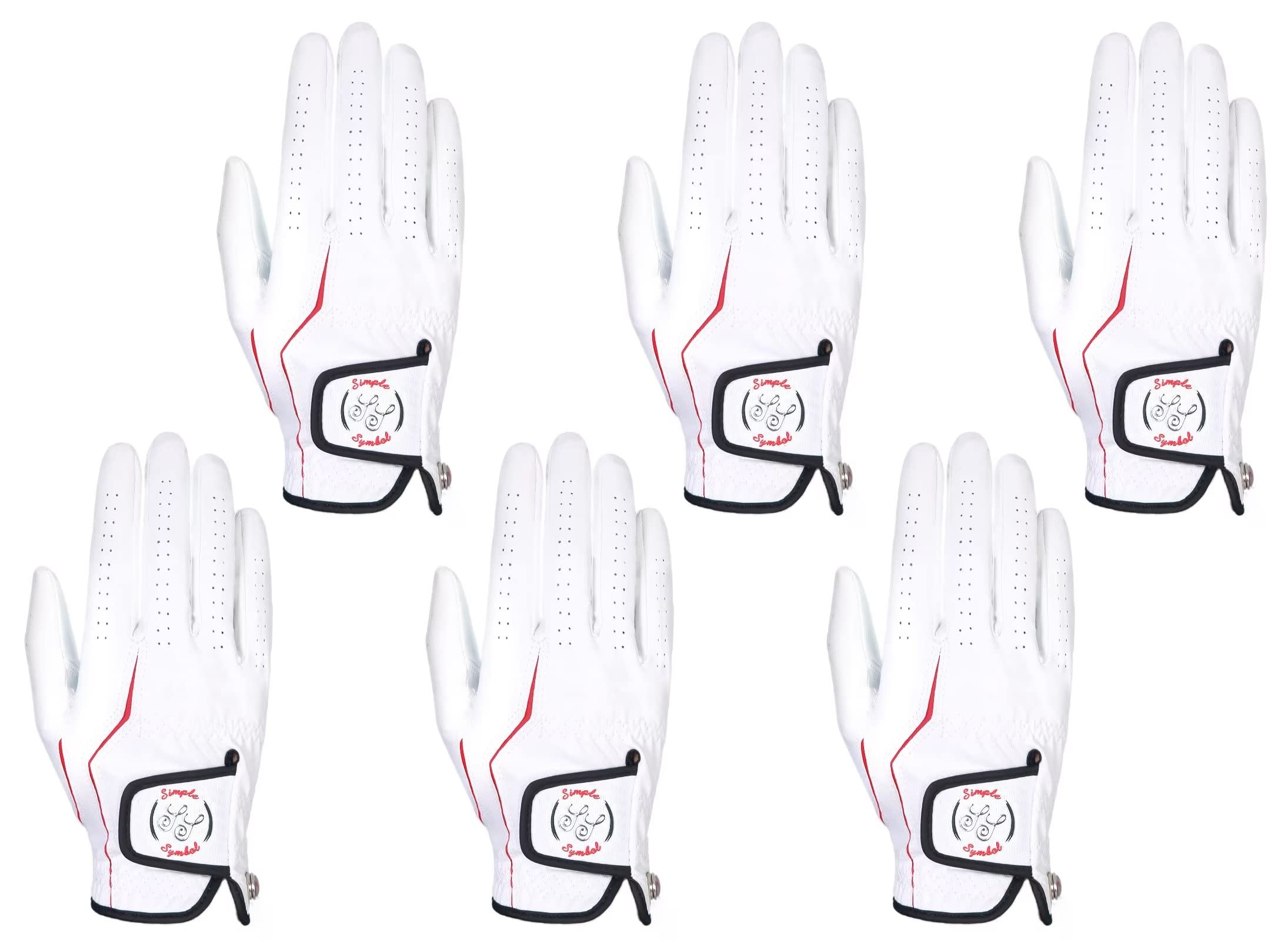 SIMPLE SYMBOL Men's Golf Glove Six Pack Left Hand Right Hand White Microfiber Small/Medium/Large/XL (Left,M)