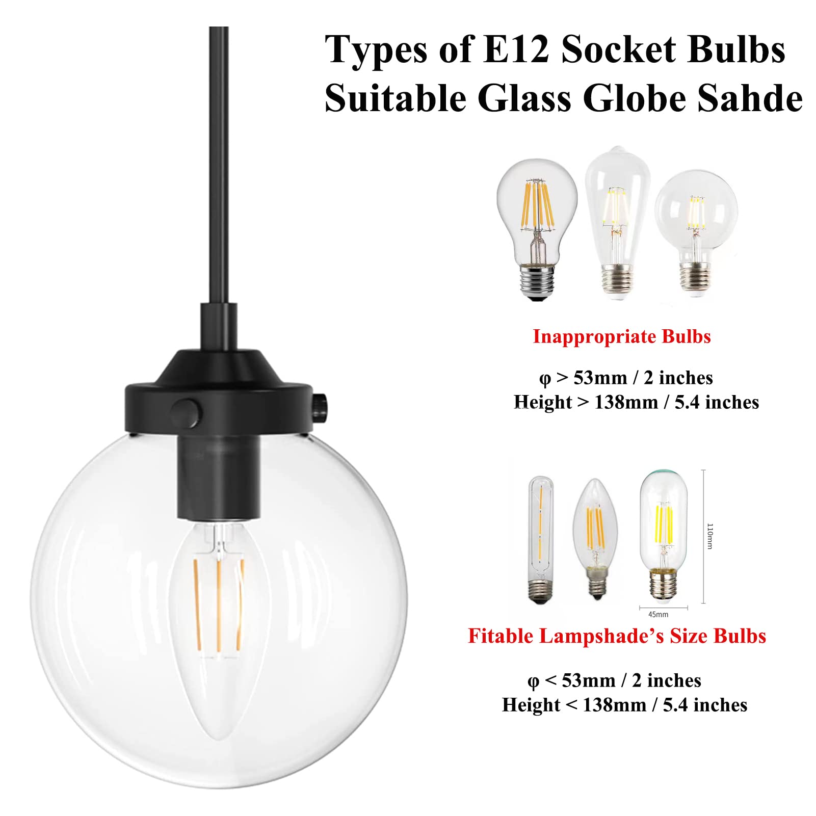 Ralbay 2 Pack Black Globe Pendant Lights for Kitchen Island,Industrial Black Globe Pendant Light with Clear Globe Glass,Mini Island Lights for Kitchen,Farmhouse Pendant Light,Bulb Excluded,Black
