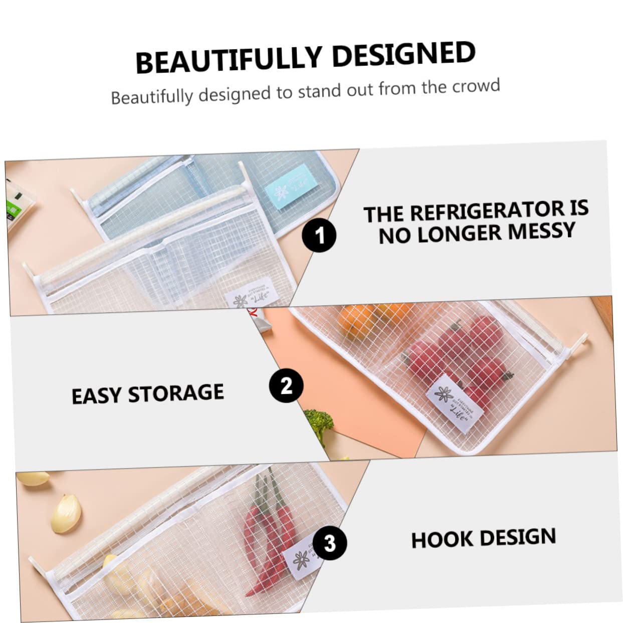 SOLUSTRE Fridge Shelf Organizer 2pcs Refrigerator Storage Bag Sideboard Pp Mesh Refrigerator Bag