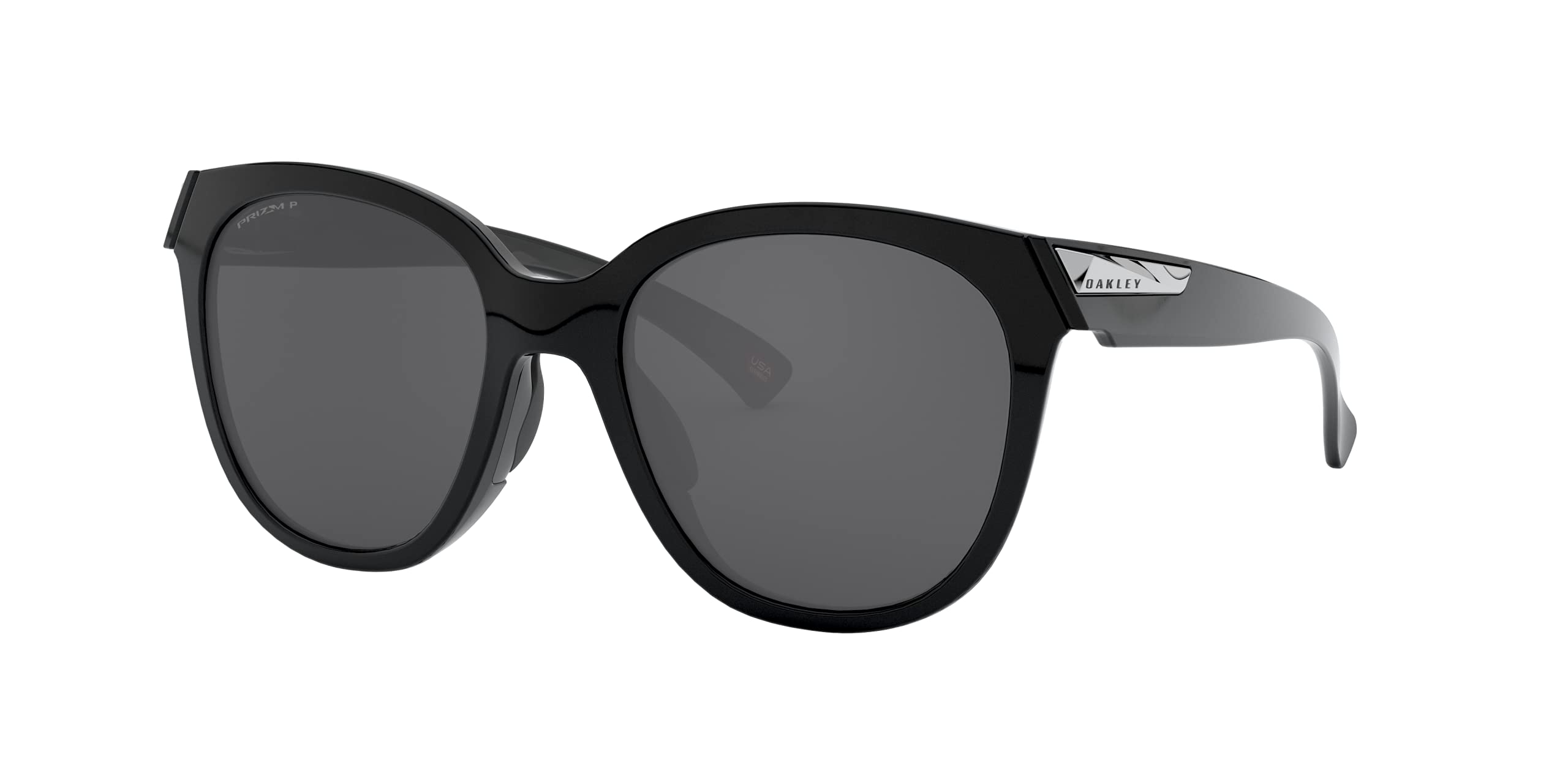 Oakley Women's OO9433 Low Key Round Sunglasses, Polished Black/Prizm Black Polarized, 54 mm