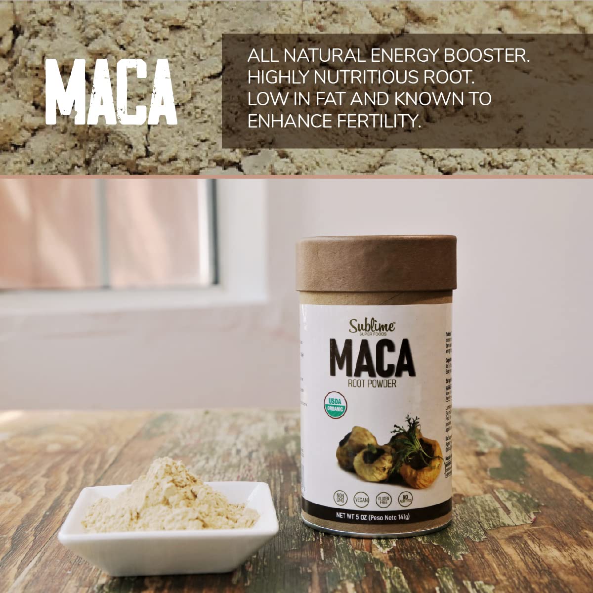 Sublime Maca Organic Superfood Powder, No Added Sugar, 5oz Each