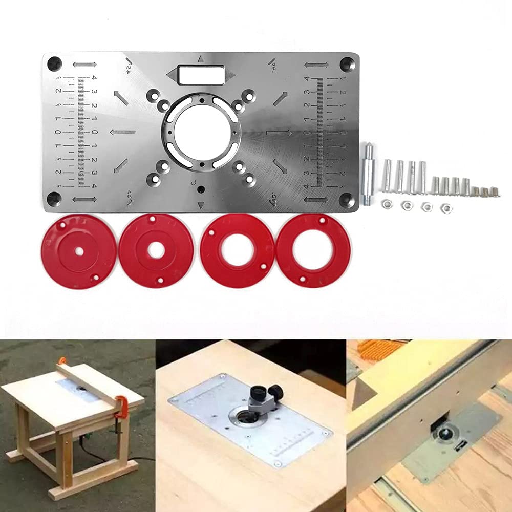 Router Table Insert Plate Aluminum, Multifunctional Woodworking Benches Router Trimmer Models Engraving Machine with 4 Rings Tools Flip Board (Size: Approx. 235 120 8mm /9.3 4.7 0.3in)