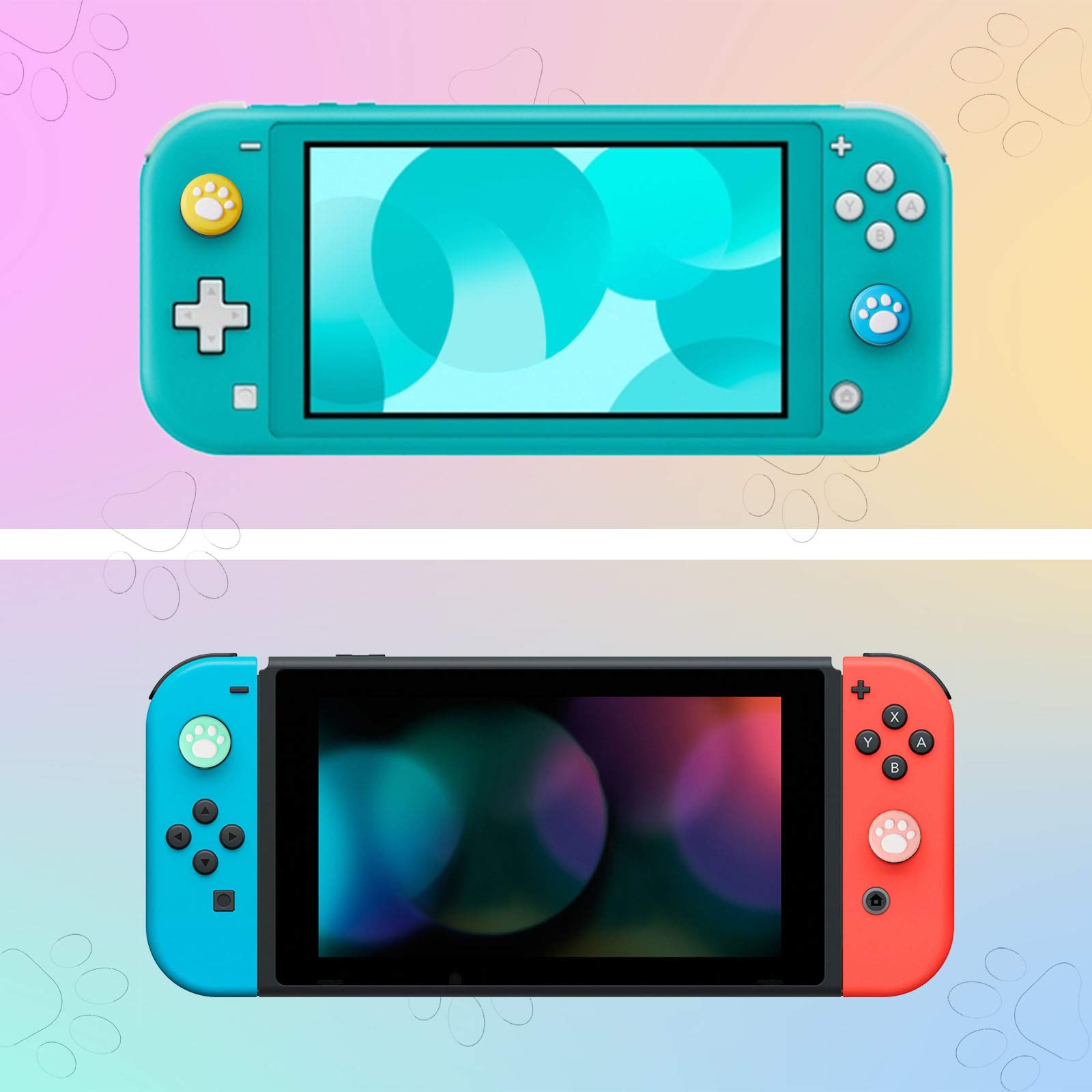 Skylety 34 Pieces Replacement Cute Cat Claw and Flower Design Thumb Grip Thumb Grips Analog Stick Cover Joystick Silicone Cover Compatible with Nintendo Switch, Switch Lite and Joy-Con Controller