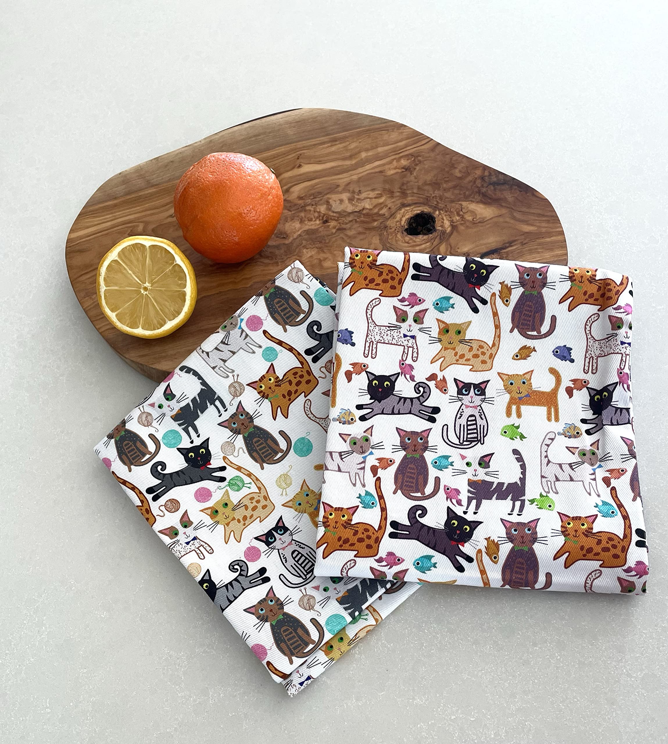 Sunshine Vibes Cat Tea Towels Set of 2 100% Cotton cat Lover Pattern with Hanging Loop; to Tackle All of Your Drying, Wiping and Cleaning Kitchen tasks for cat Lover!